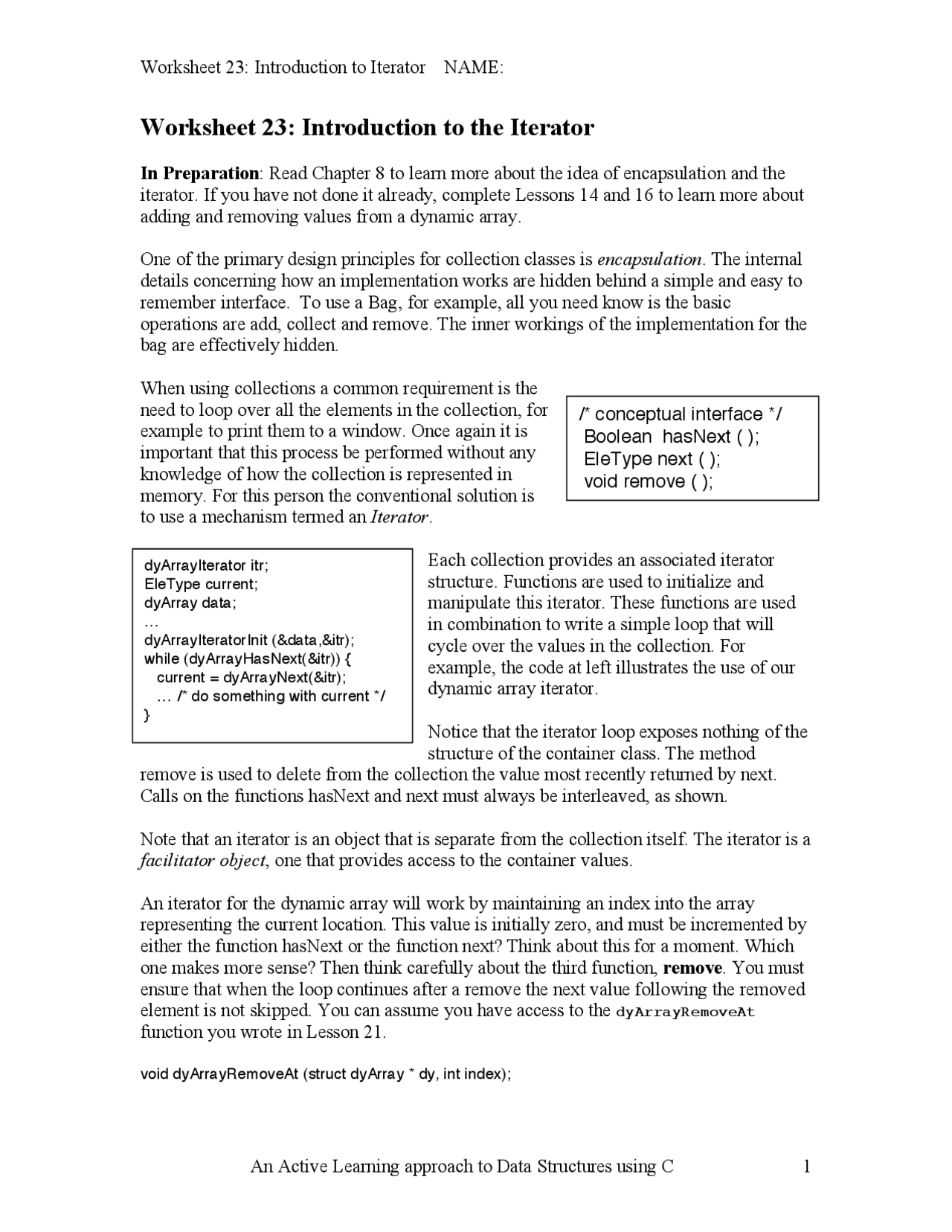 Worksheet 23: Introduction to Iterator - Data Structures | CS 261 - Docsity