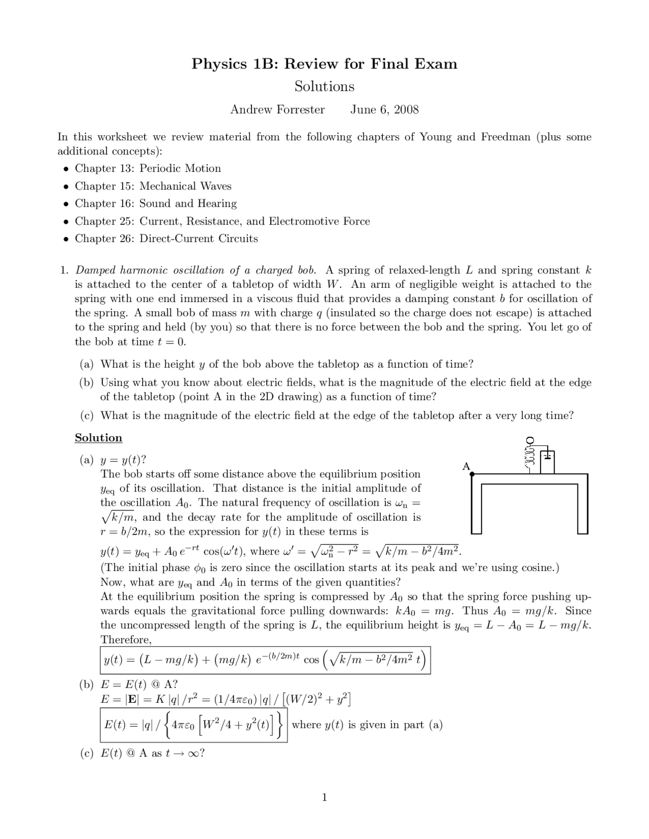 Solution for Final Exam - Physics for Scientists and Engineers | PHYSICS 1B | Exams Physics ...
