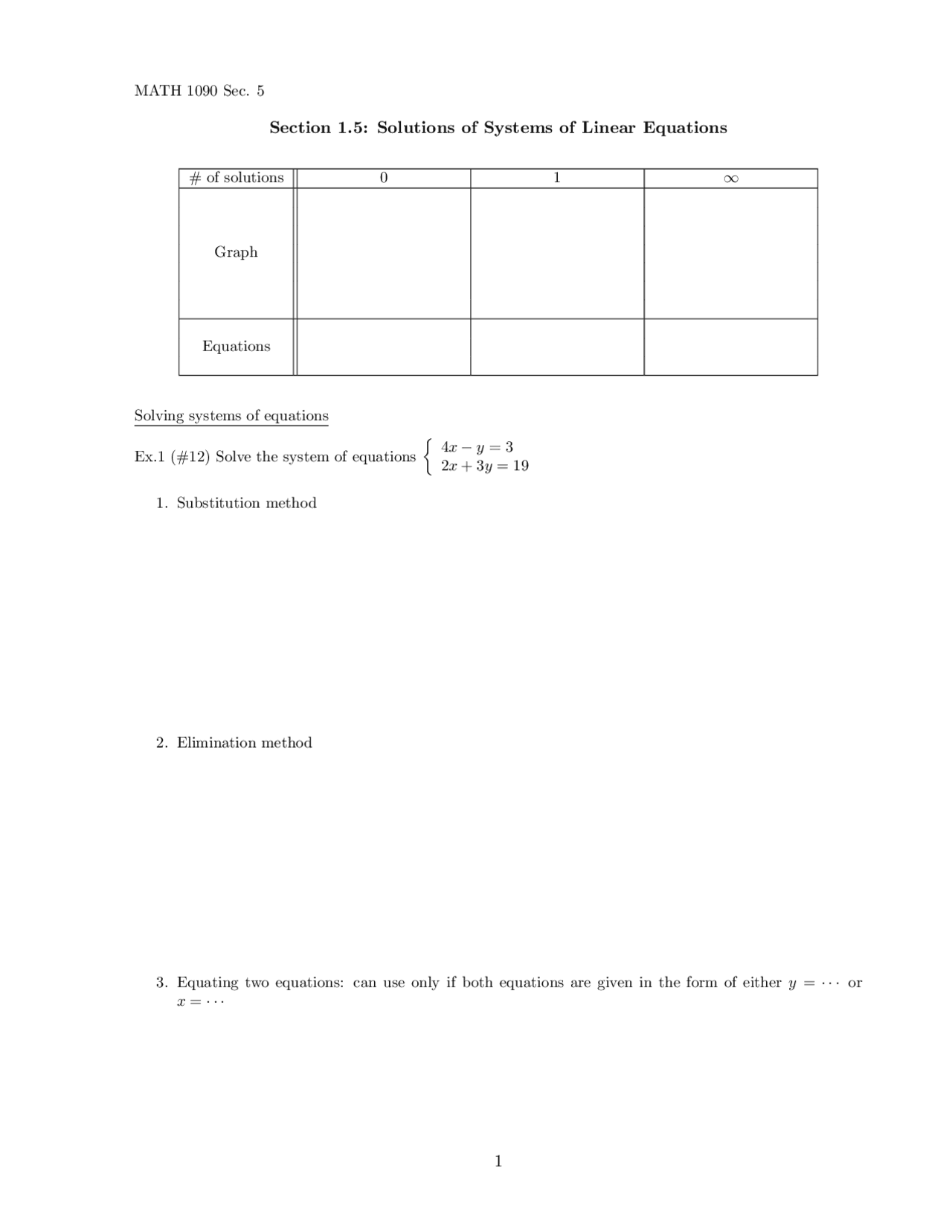 Solutions Of Systems Of Linear Equations Lecture Notes Math 1090