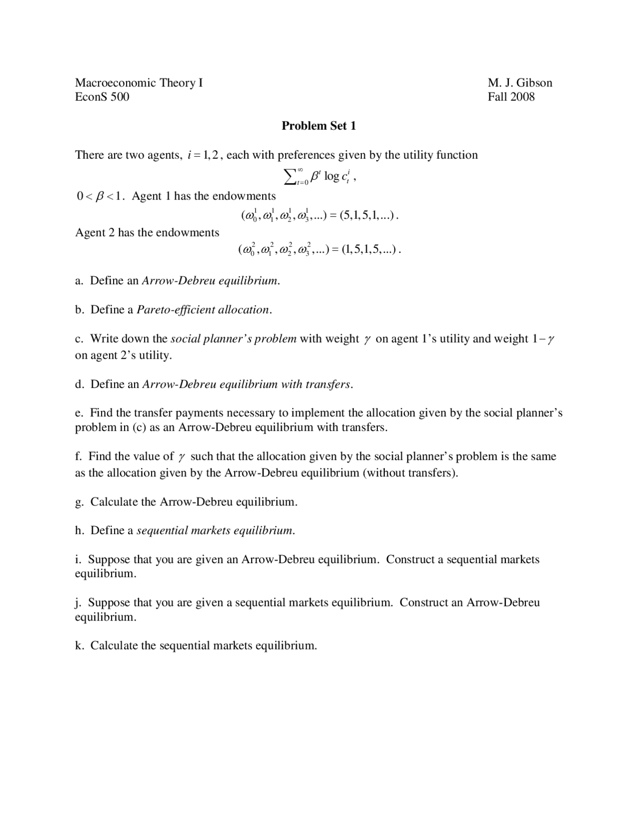 Assignment Set 1 Macroeconomic Theory I Econs 500 Docsity