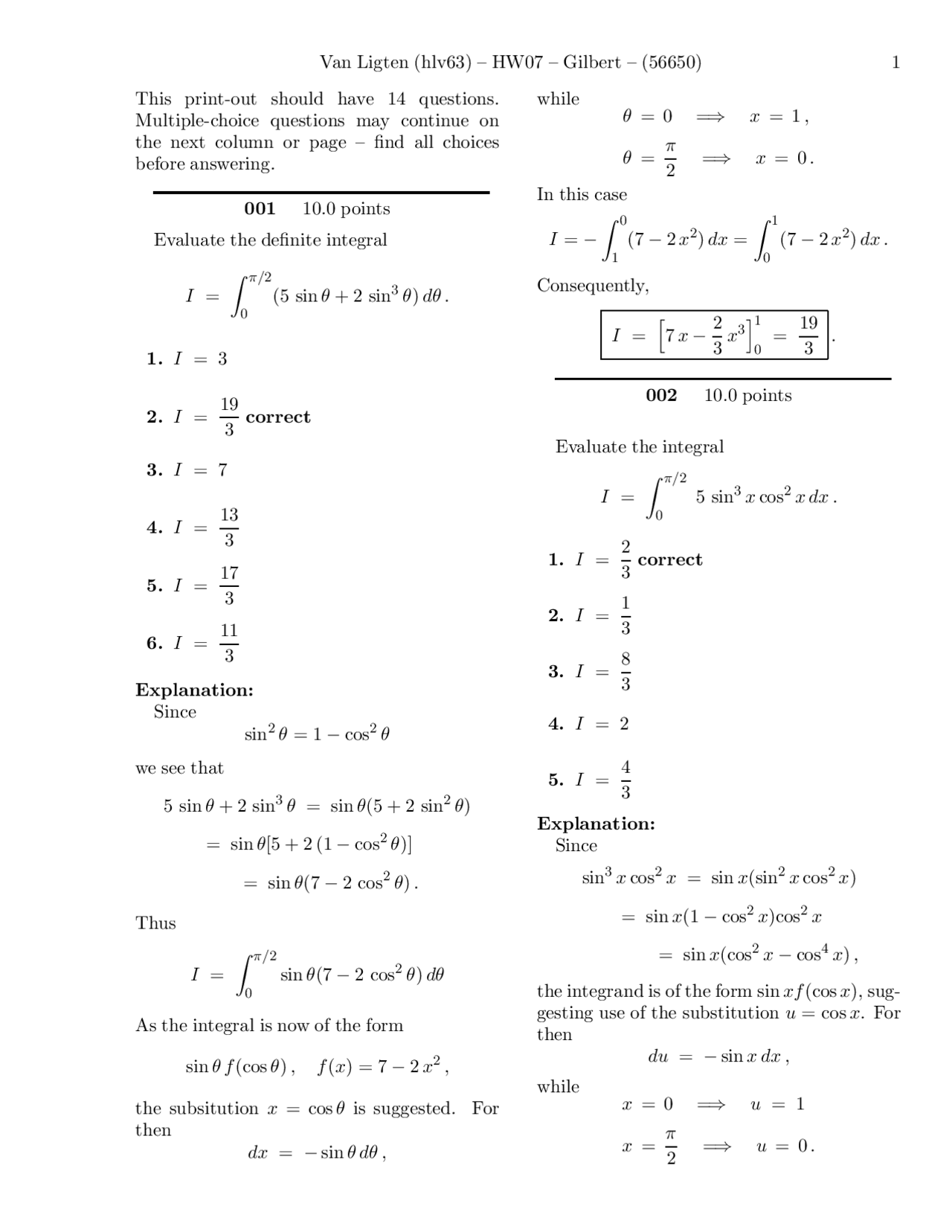 Homework 7 Answers For Integral Calculus M 408l Docsity