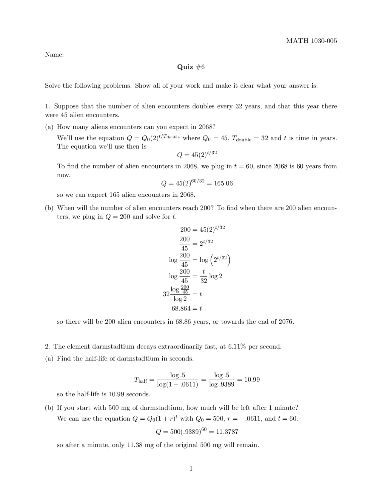 Solved Quiz 6 For Introduction To Quantitative Reasoning Math 1030