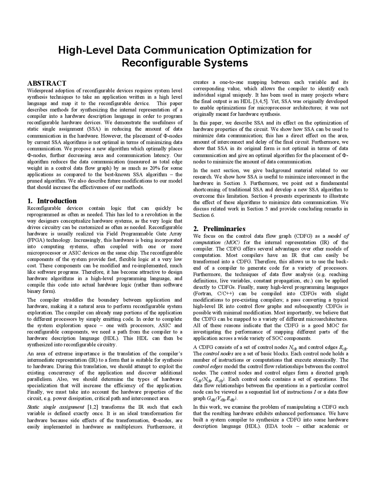 High-Level Data Communication Optimization for Reconfigurable Systems ...