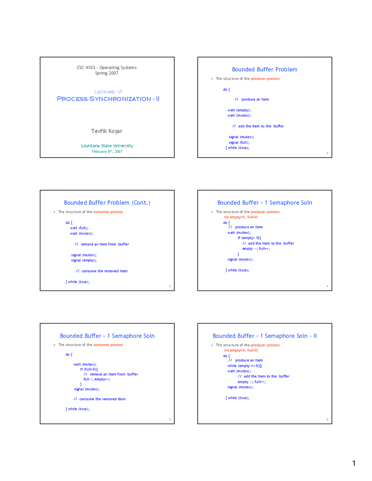 Bounded Buffer Problems In Process Of Sankronization Ll Csc 4103 Docsity