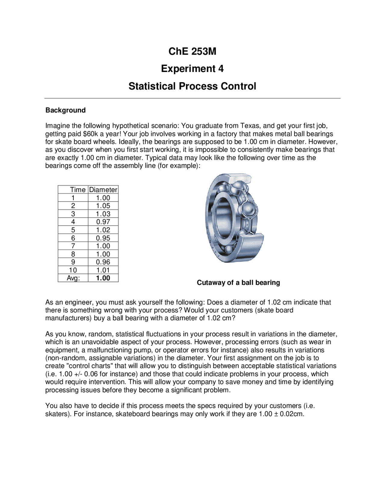 Experiment 4 Statistical Process Control Che 253m Docsity
