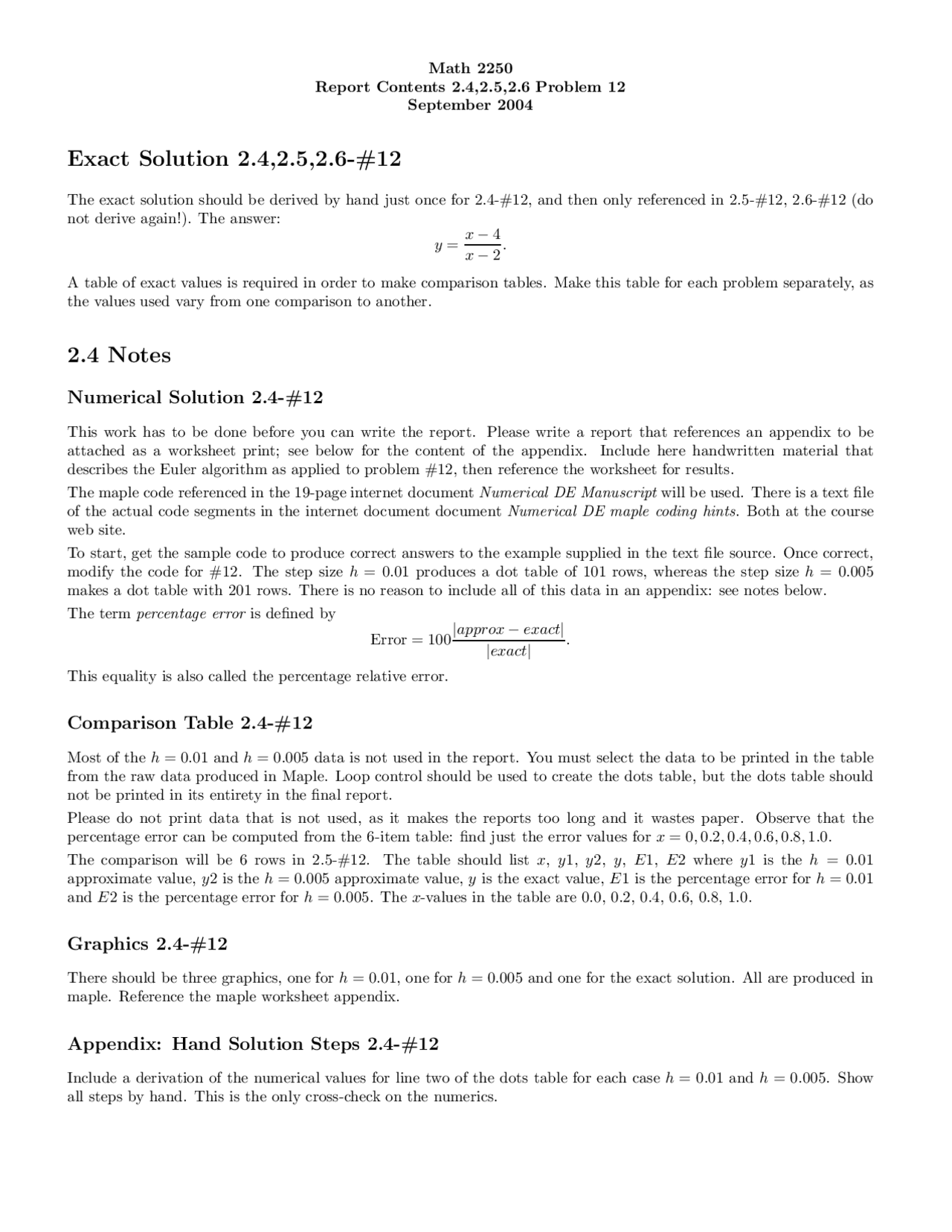 Numerical Solutions and Comparison of Tables in Maple - Worksheet ...