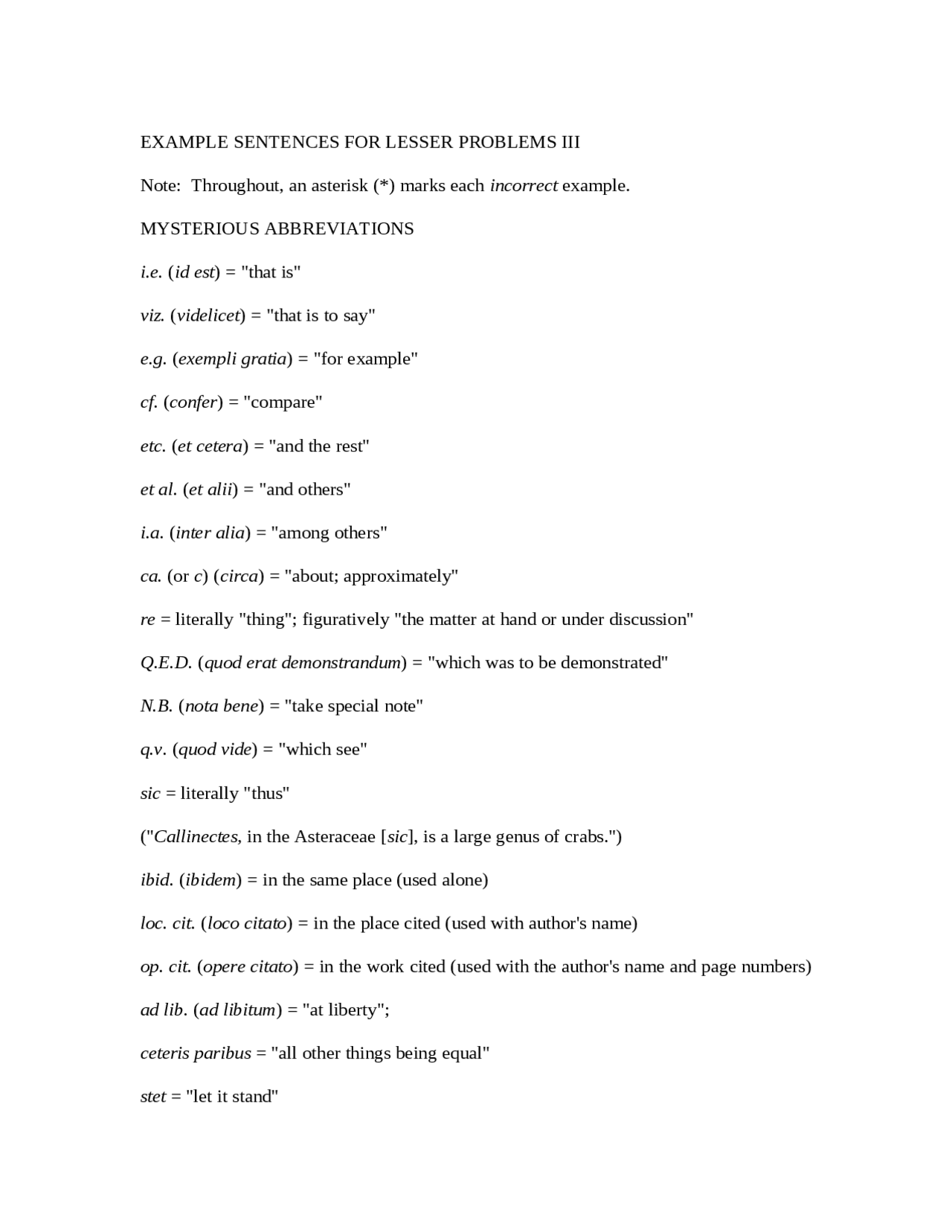 Mysterious Abbreviations - Example Sentences for Lesser Problems III ...