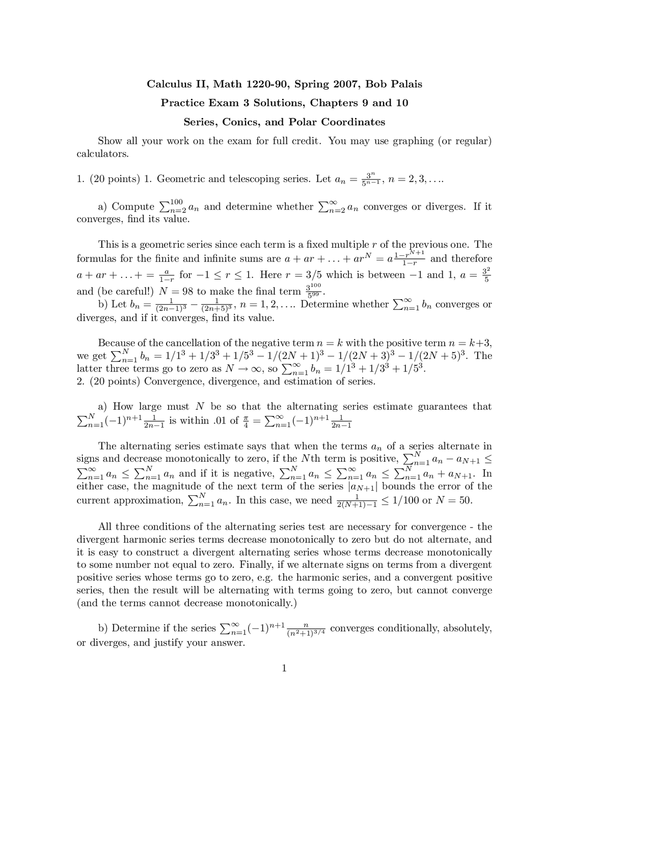 5 Solved Problems On Series And Polar Coordinates Exam 3 Math 1220