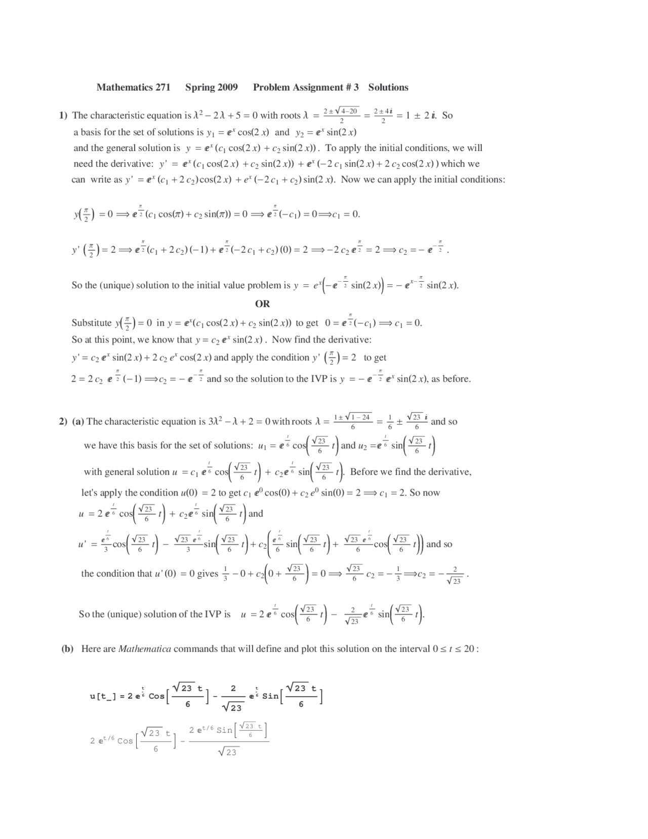 Problem Assignment 3 Solutions Advanced Engineering Mathematics