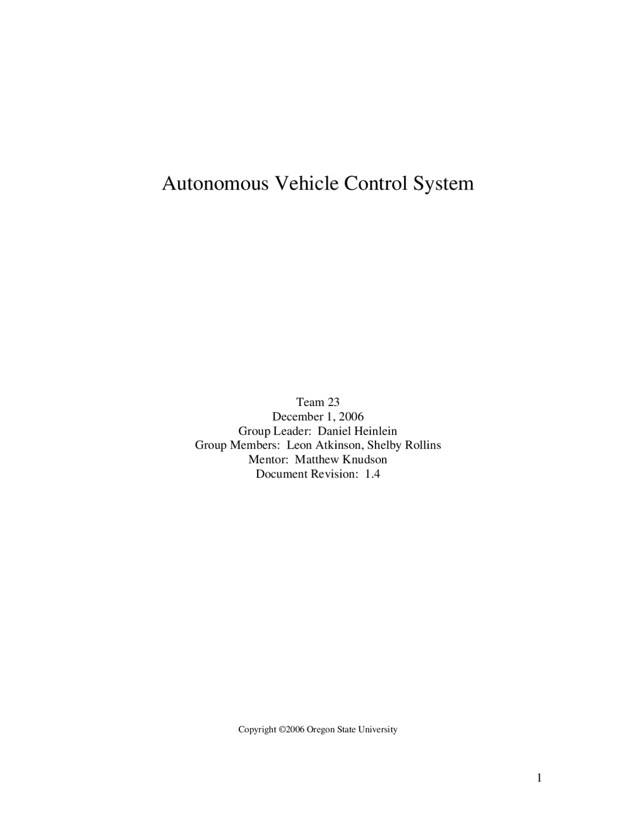 Autonomous Vehicle Control System - Project | ECE 441 - Docsity