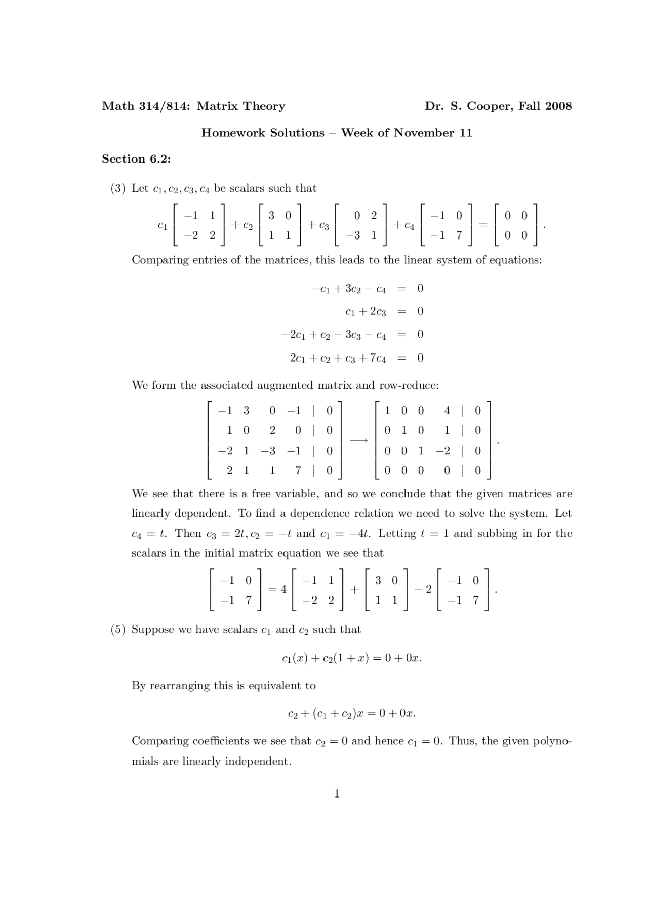 Solved Homework Applied Linear Algebra Math 314 Docsity