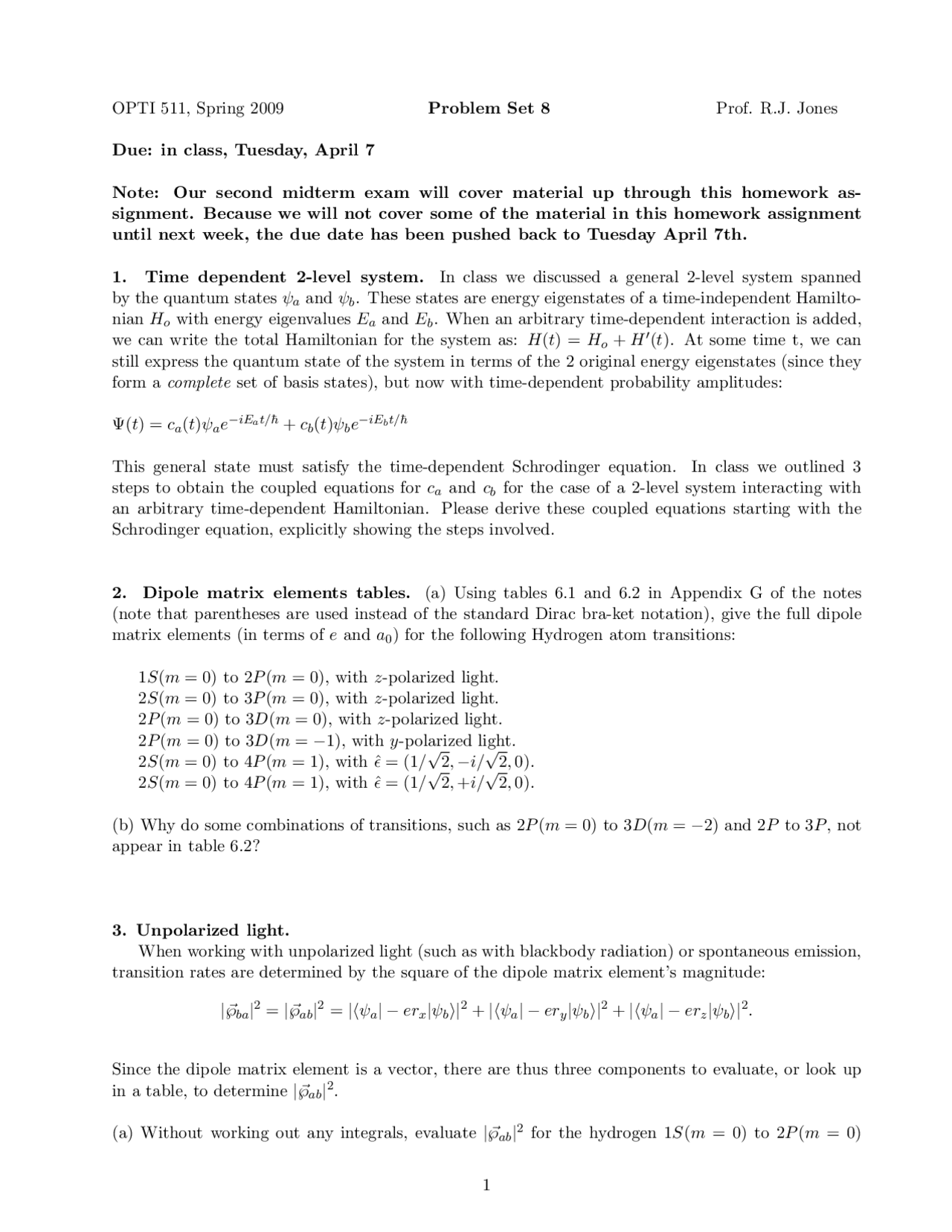 Problem Set 8 Lasers And Solid State Devices Laboratory Opti 511l