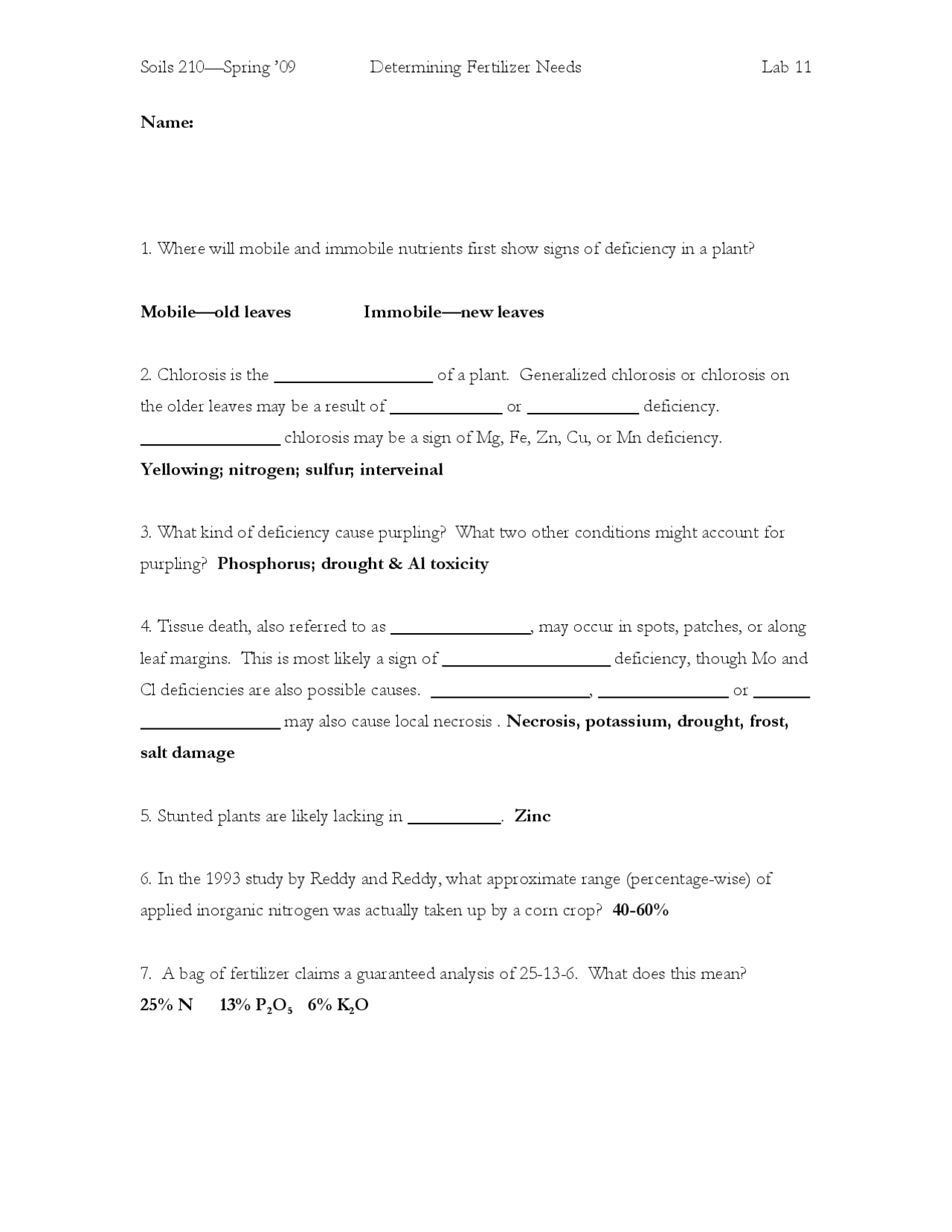 11 Solved Problems on Determining Fertilizer Needs | SoilS 201 - Docsity