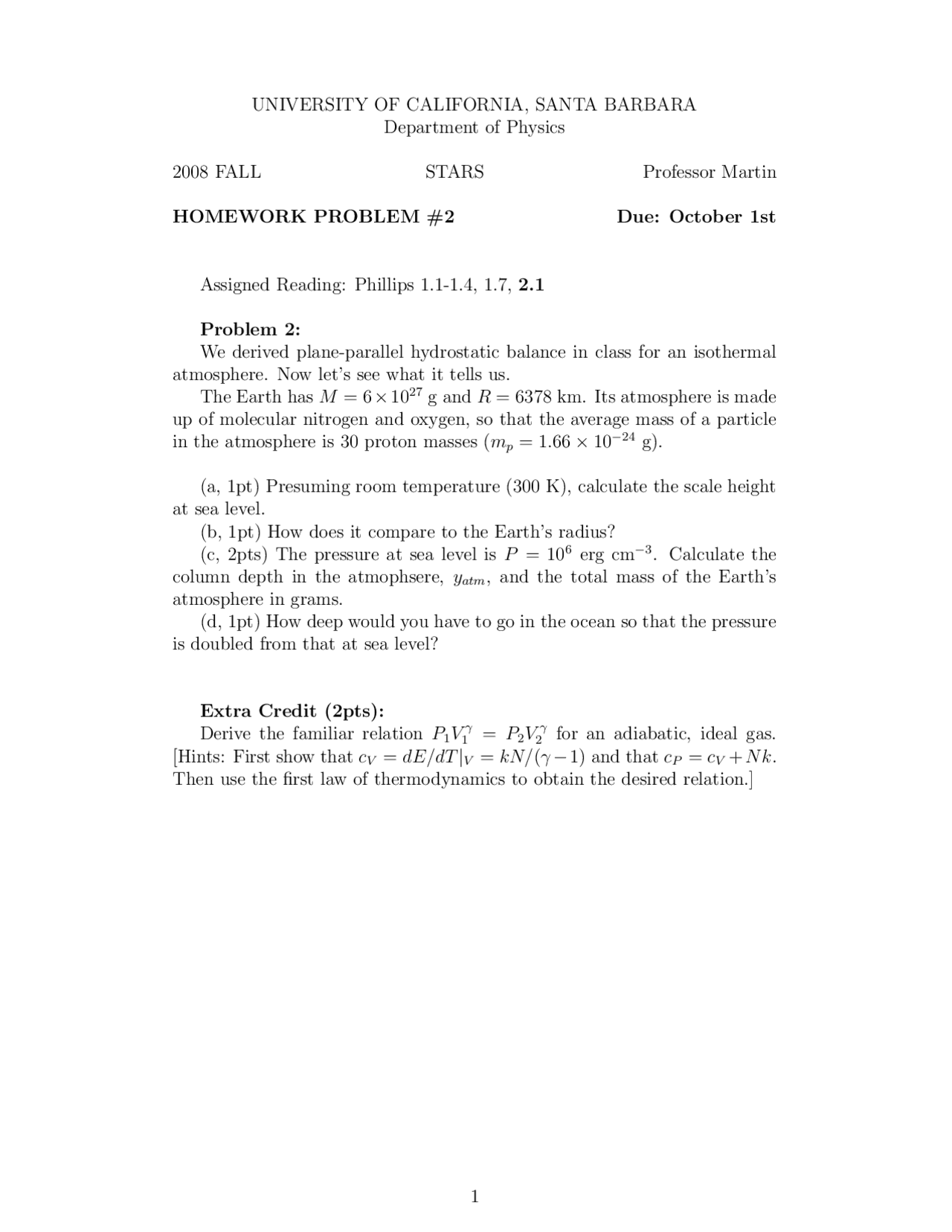 Assignment 2 For Stellar Structure And Evolution Phys 132 Docsity