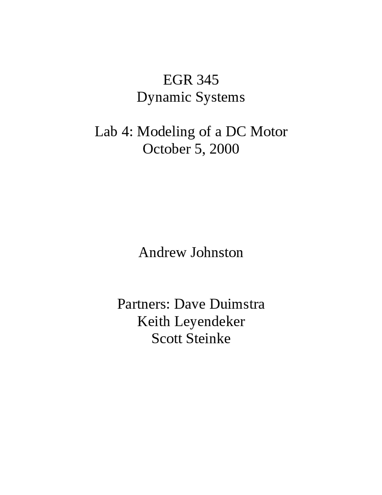 Lab 4 Modeling Of A Dc Motor Dynamic System Modeling And Control