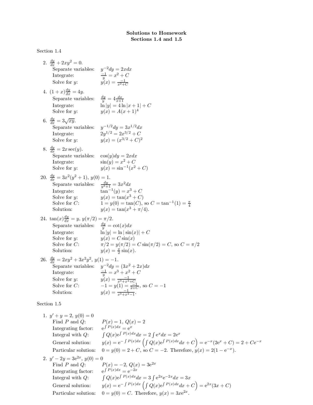 Solutions to Homework - Linear Algebra and Differential Equations ...