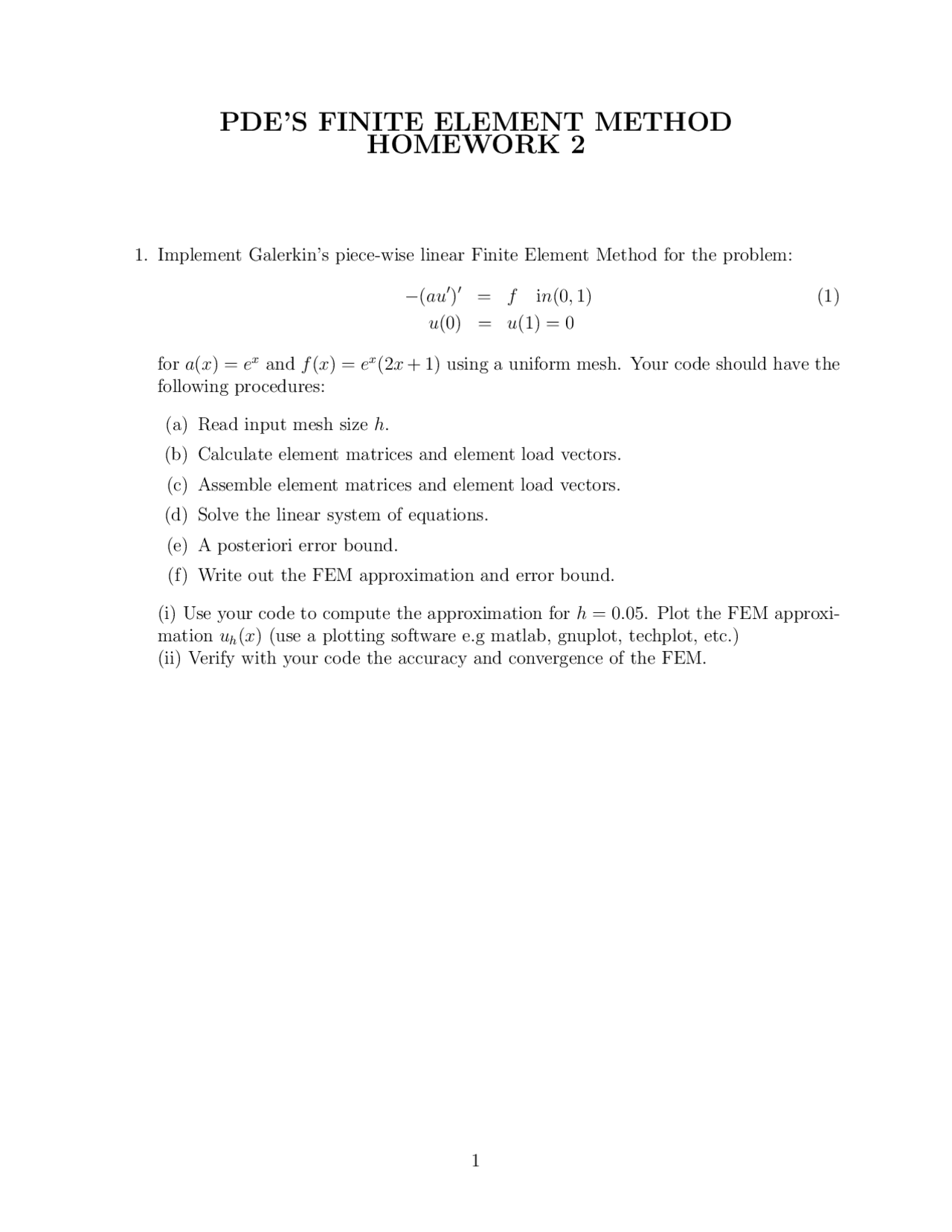 Pdes Finite Element Method Homework 2 Thtr 2 Docsity