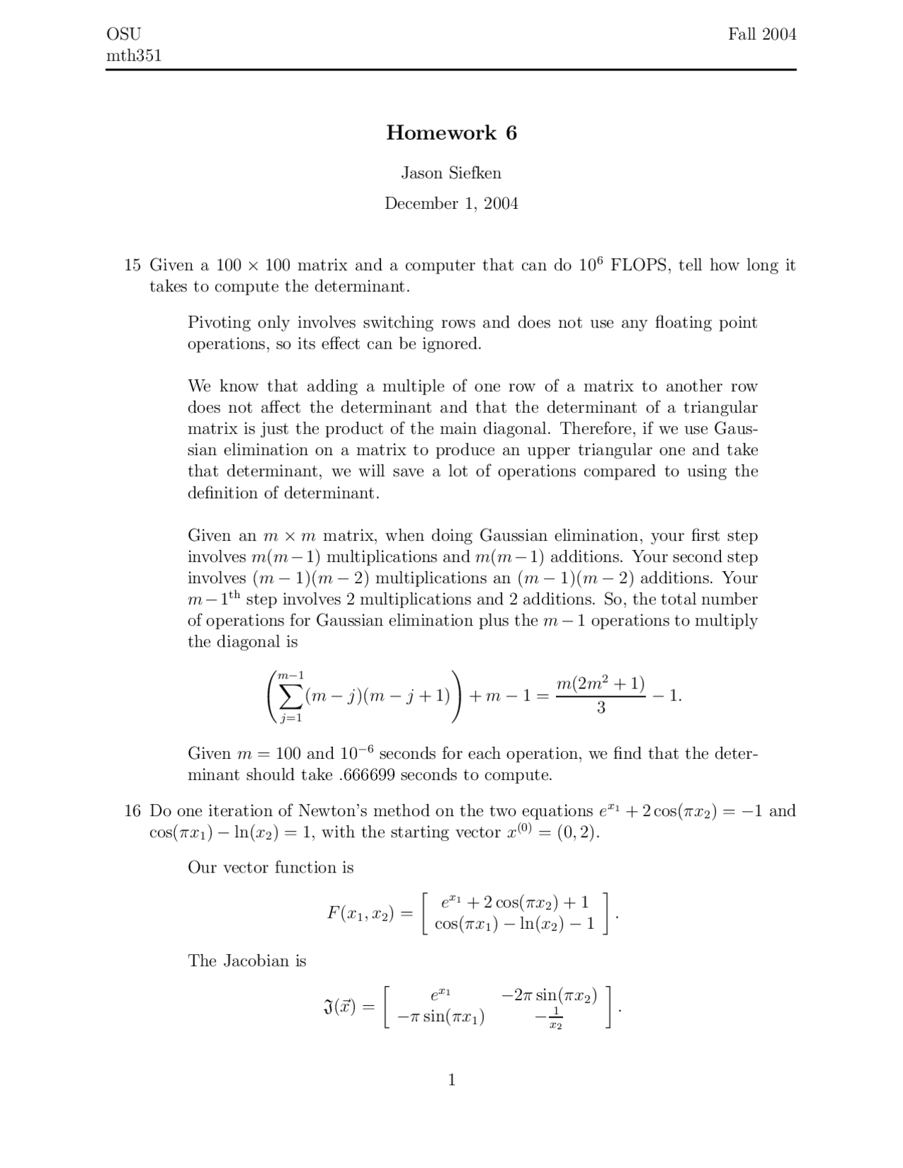 Solutions To Homework 6 Introduction To Numerical Analysis Mth 351 Docsity