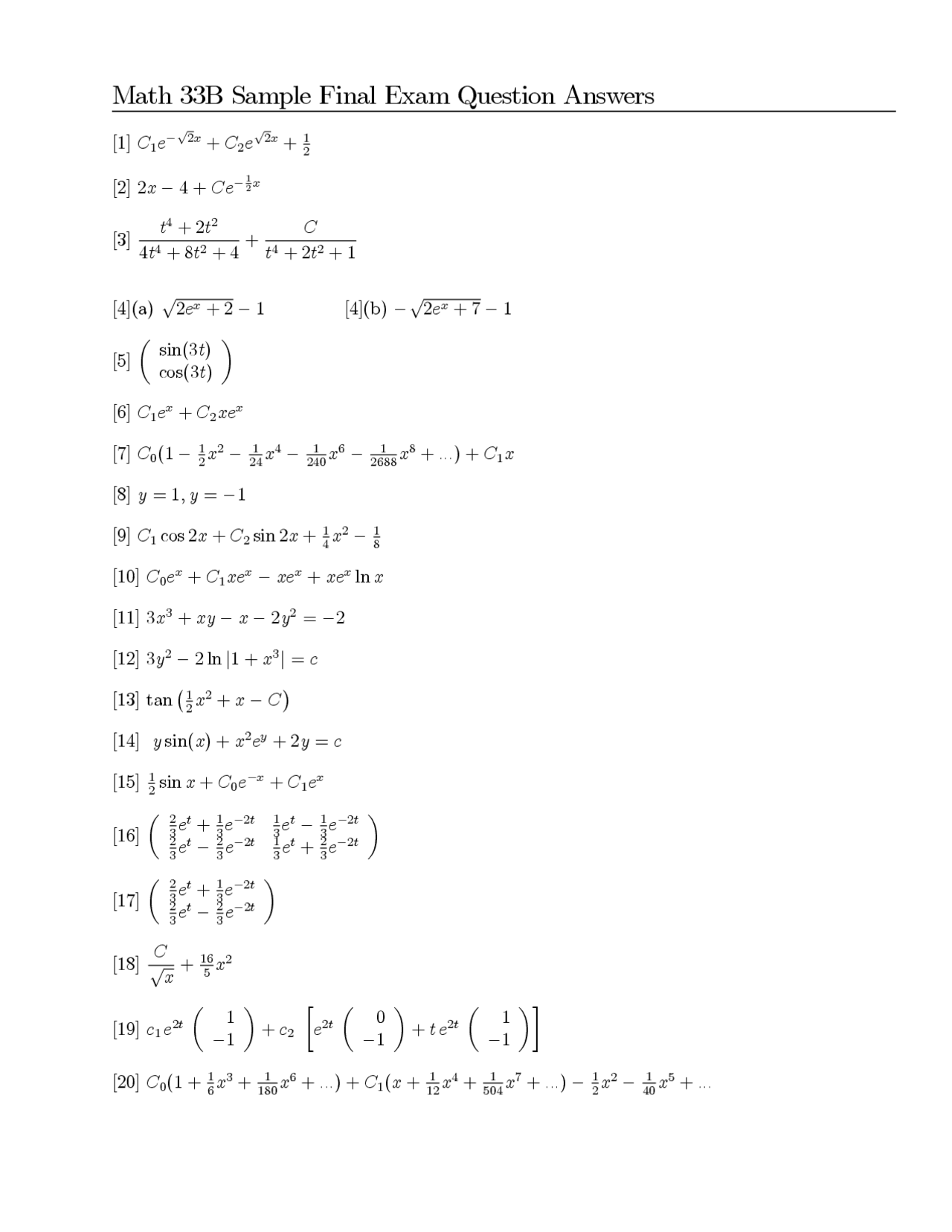 Sample Final Exam Questions Answers - Differential Equations | MATH 33B | Exams Differential ...