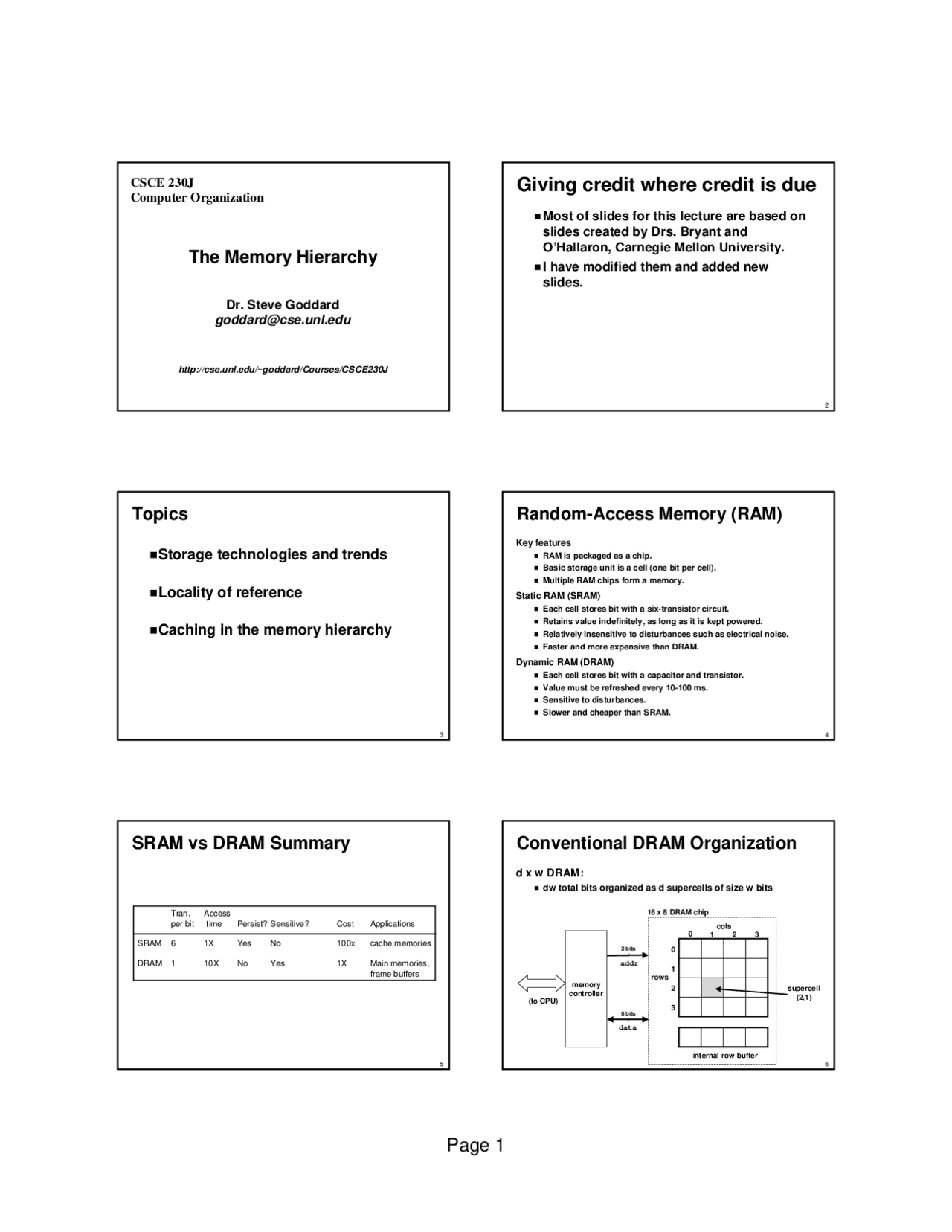 Lecture Slides On The Memory Hierarchy Computer Organization Csce 230 Docsity