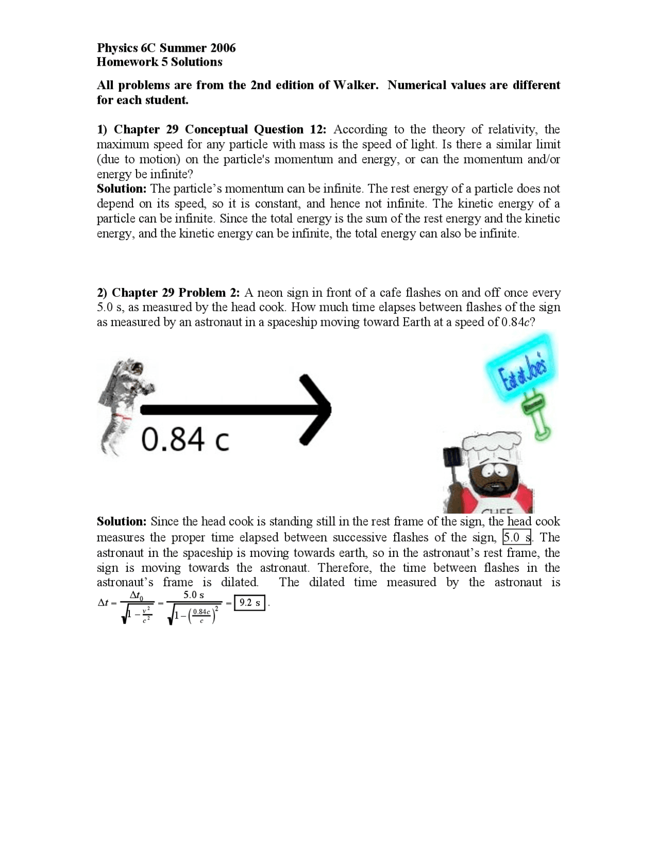 17 Solved Problems on Theory of Relativity - Homework 5 | PHYS 6C - Docsity