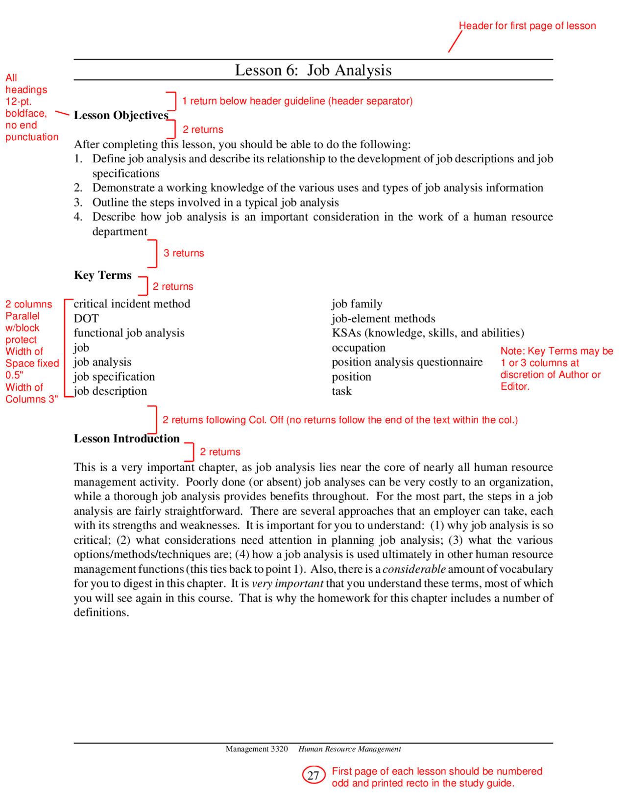 Job Analysis - Human Resource Management - Outline | MGT 3320 - Docsity