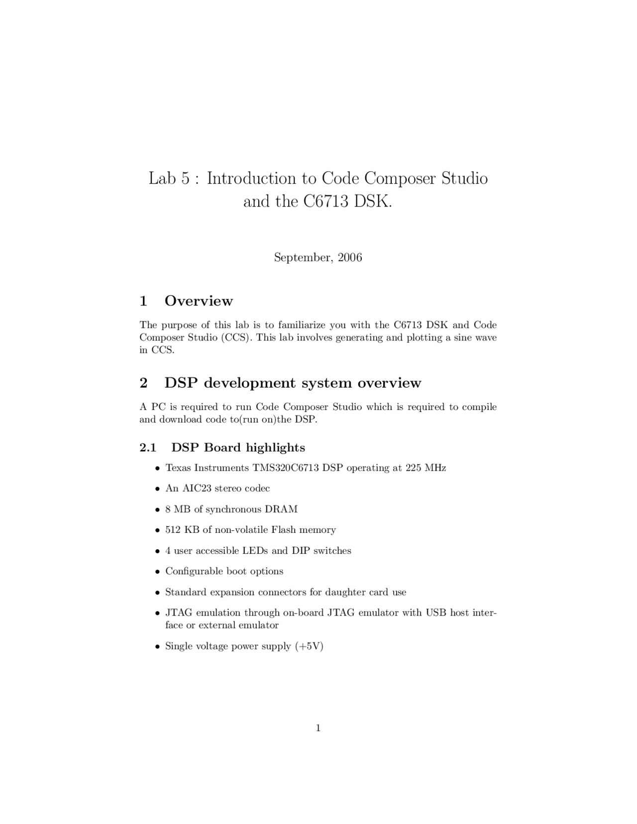 Lab 5 : Introduction to Code Composer Studio and the C6713 DSK | EE 275 | Lab Reports Digital ...