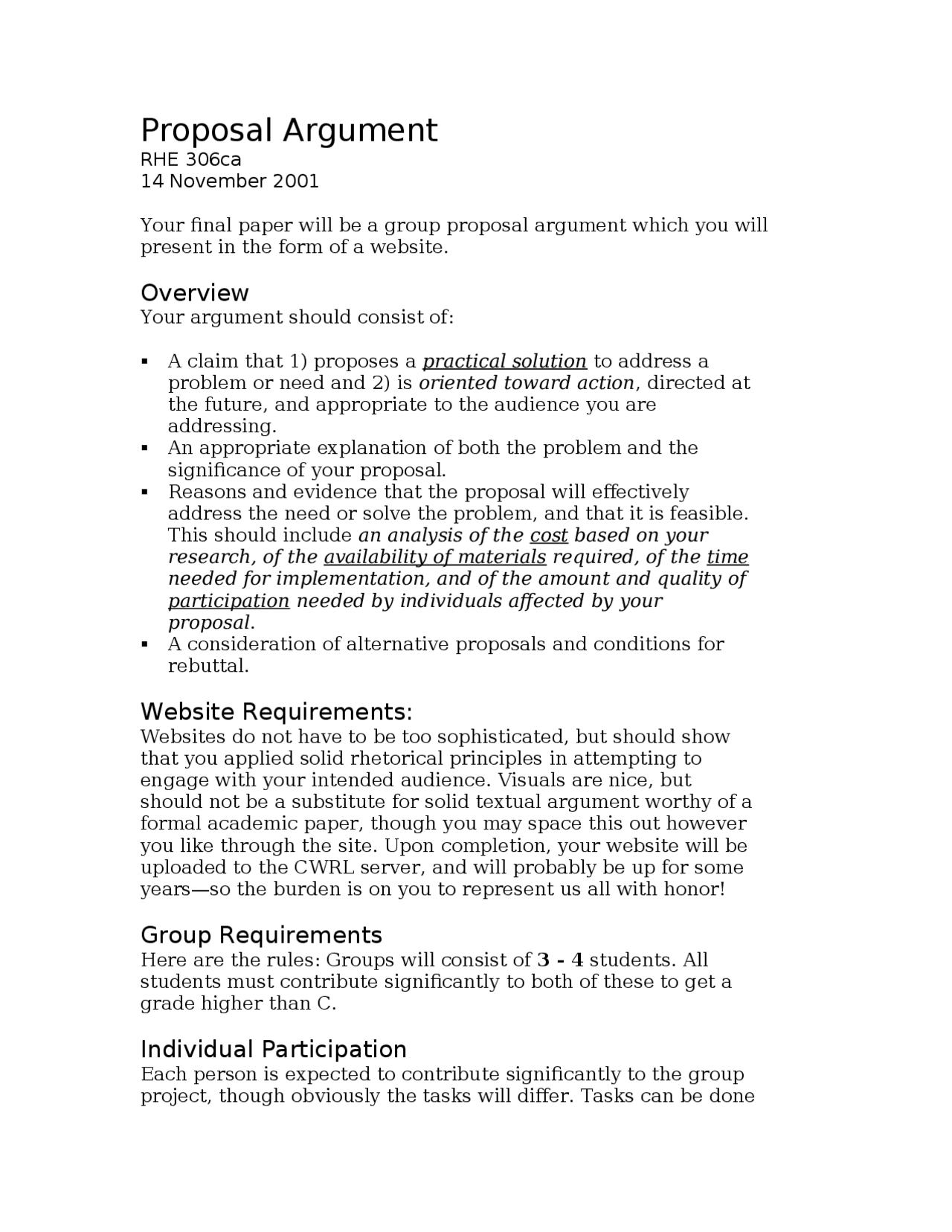 Proposal Argument Rhetoric And Writing Rhe 306 Docsity