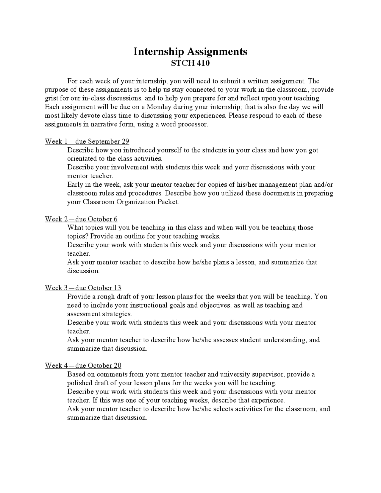 Internship Assignments - Managing Science Instruction Diverse Classrooms | STCH 410 - Docsity