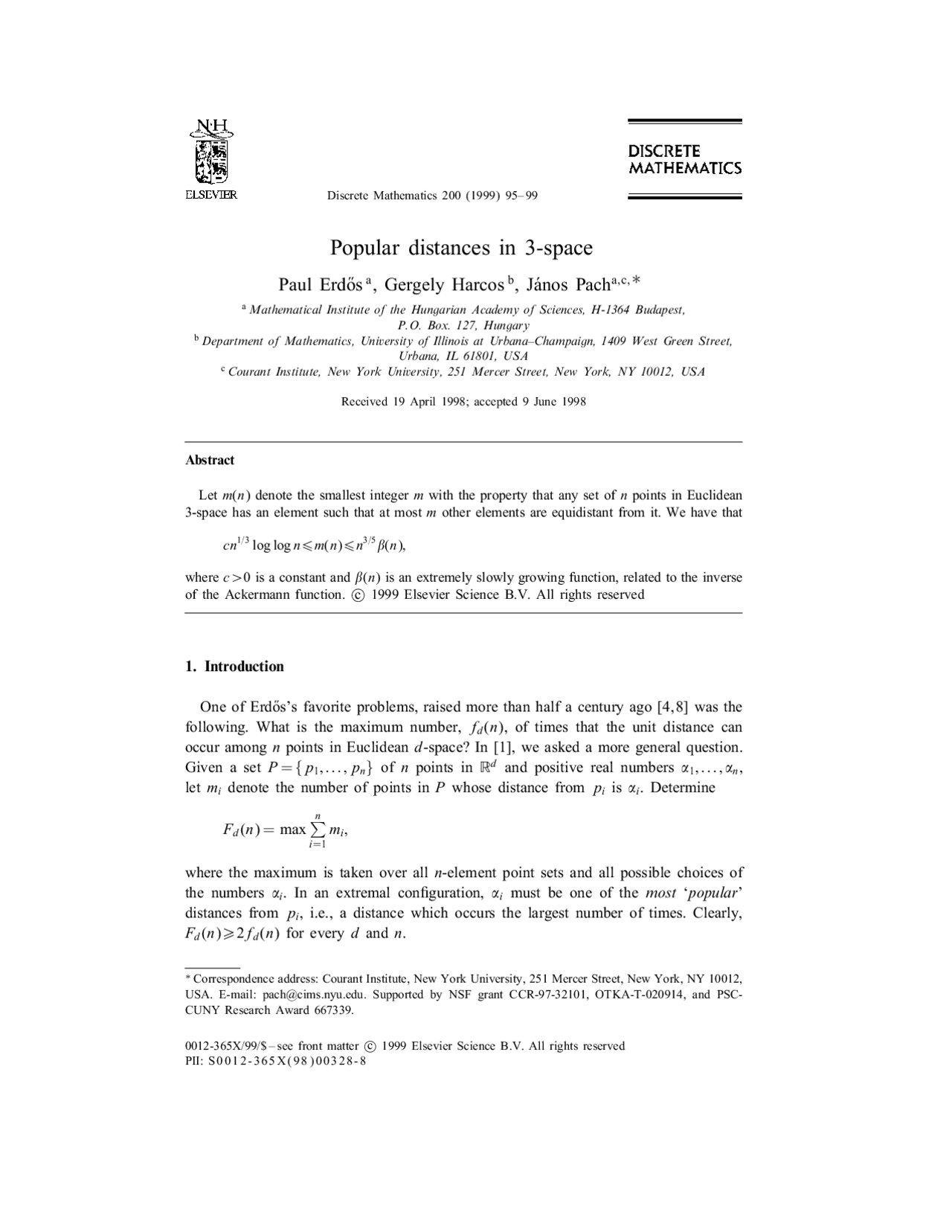 Popular Distances in 3-Space: Bounds on the Number of Equidistant ...