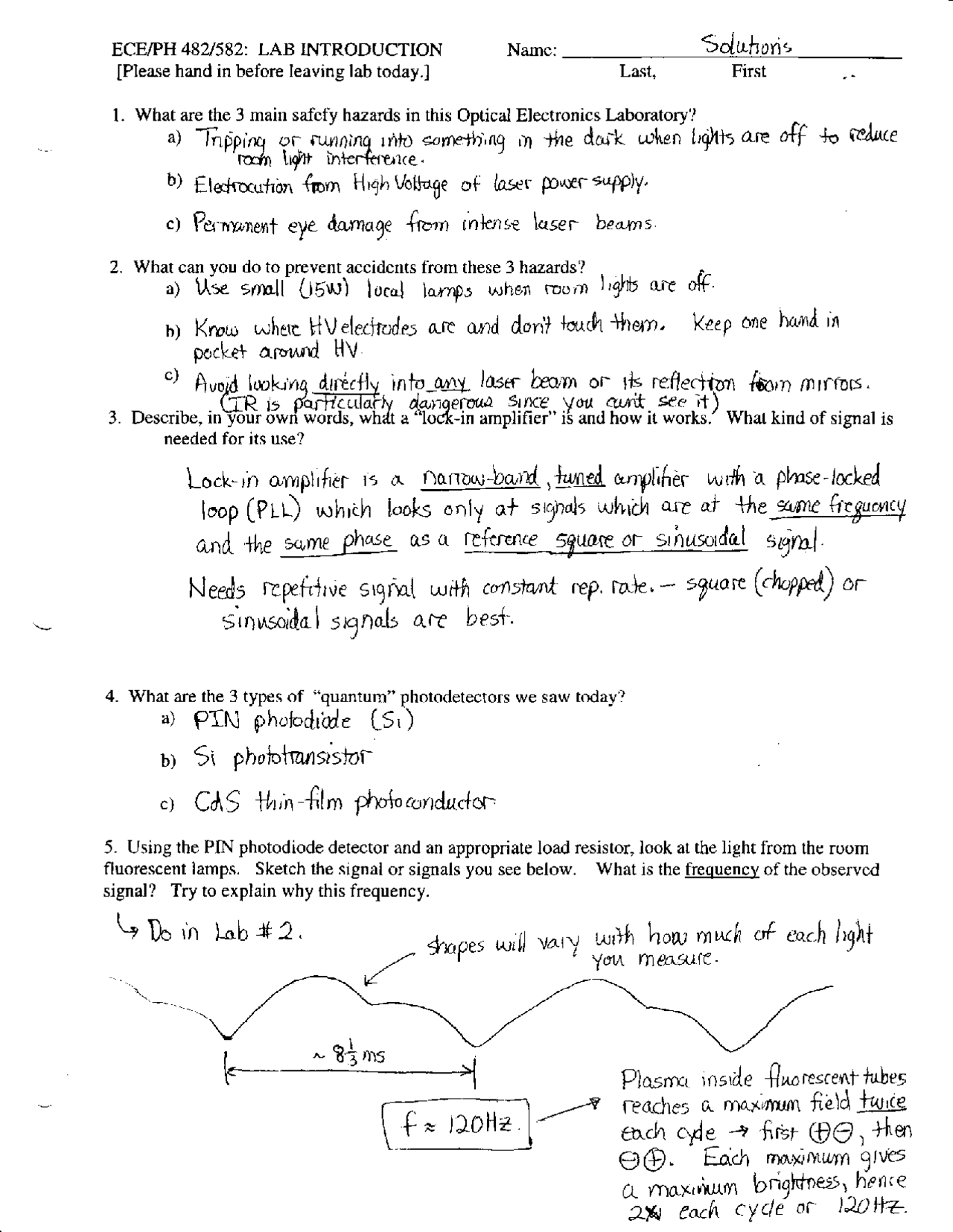 Lab 1 With Solutions Optical Electronic Systems Ece 482 Docsity