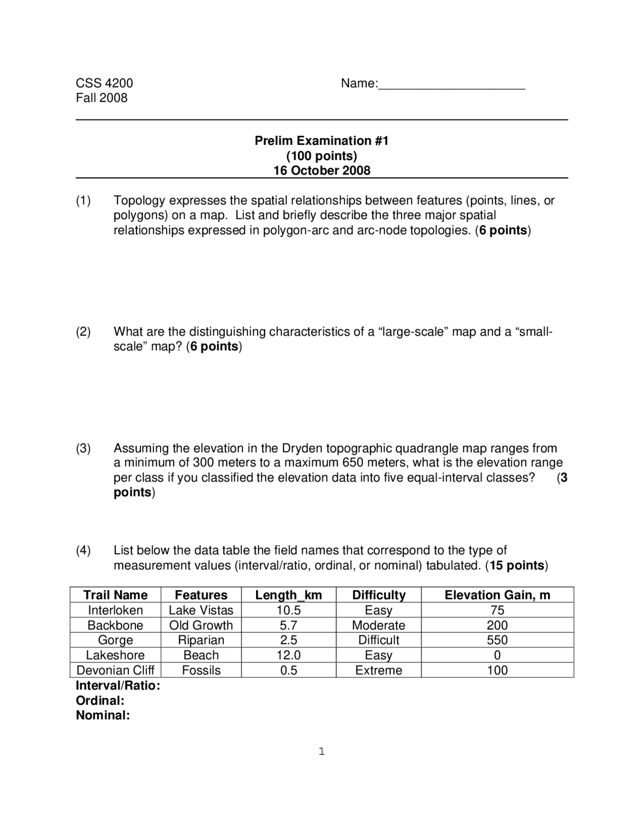 Prelim Examination 1 Geographic Information Systems Css 4200 Docsity 