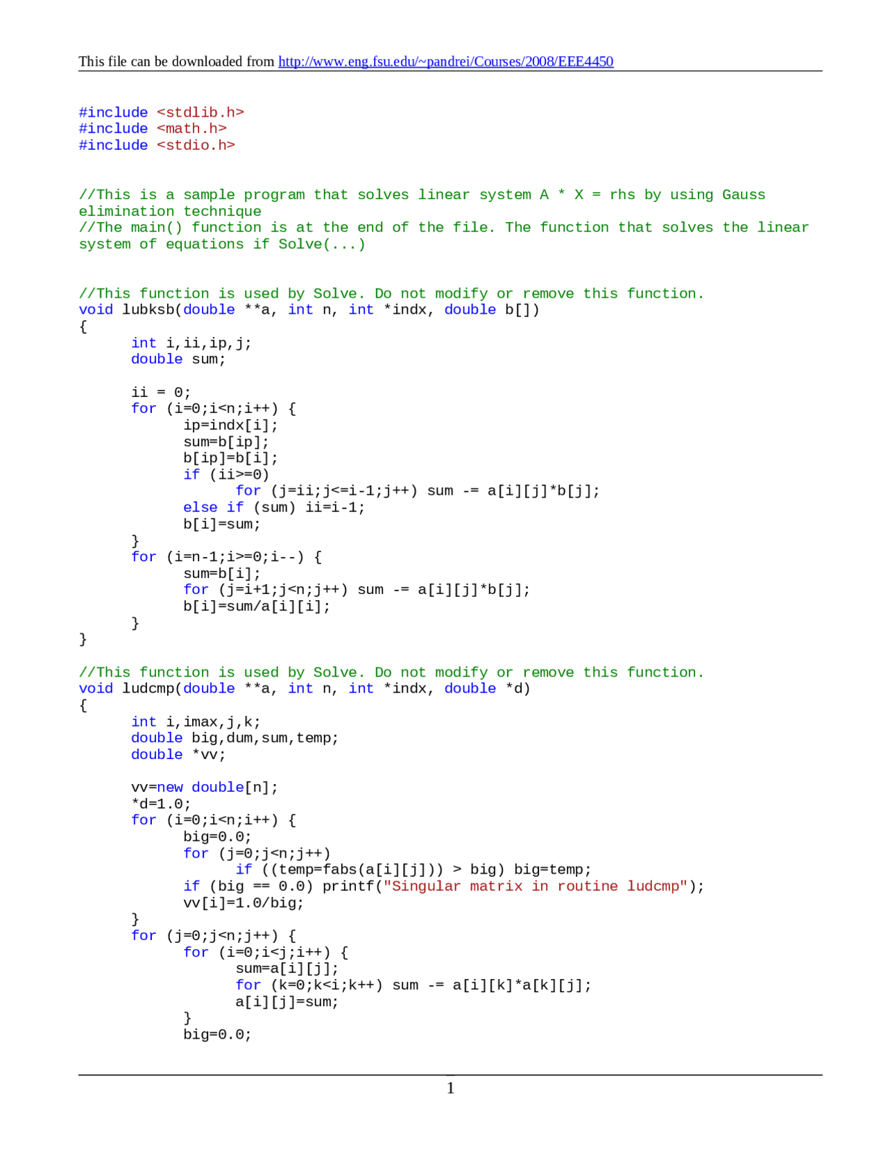 Using Gauss Elimination Techniques Lecture Notes Eee 4450 Docsity