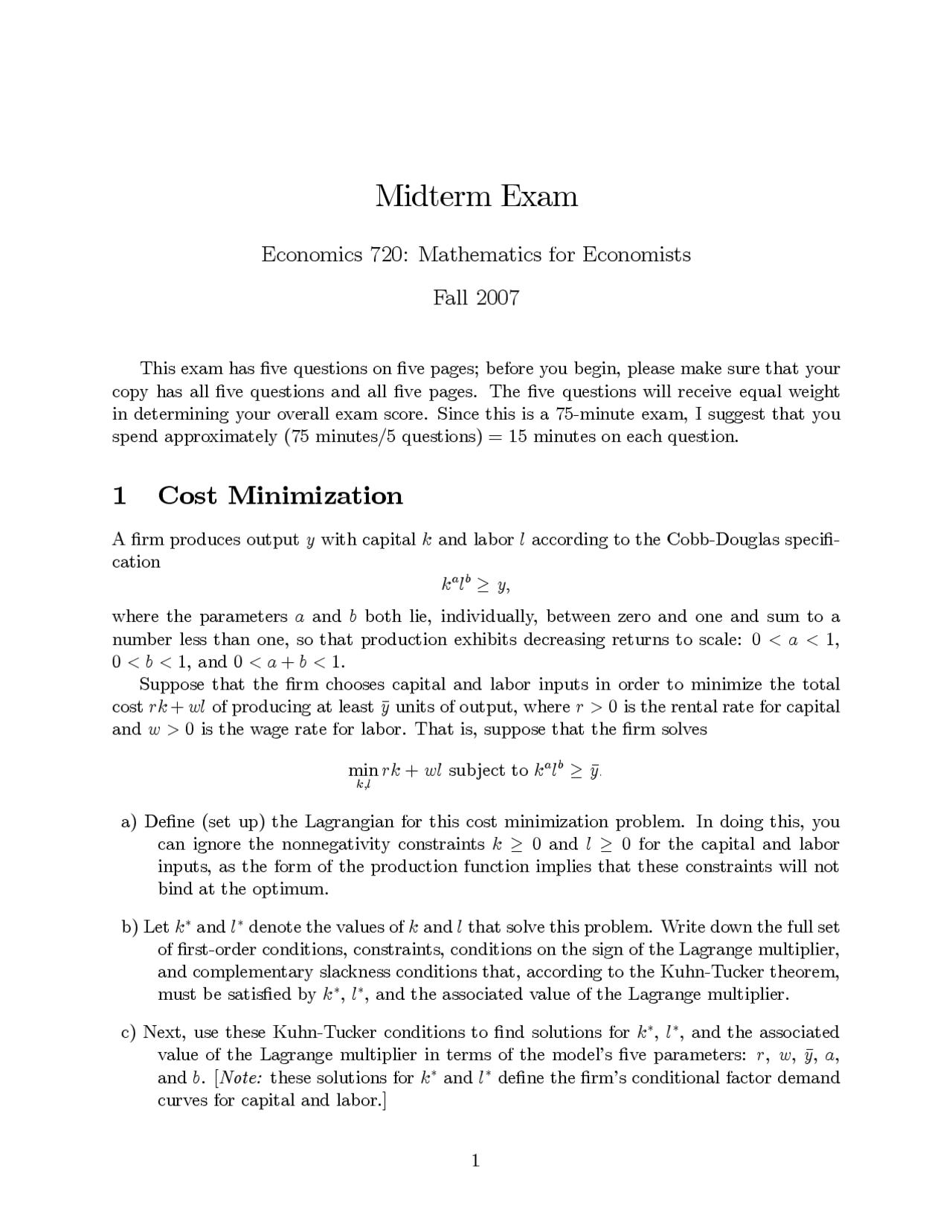 5 Solved Questions Midterm Exam Mathematics For Economists Ec 720