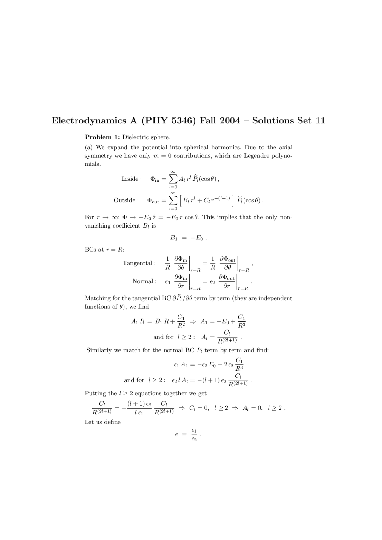 Solutions For Assignment Electrodynamics A Phy 5346 Docsity
