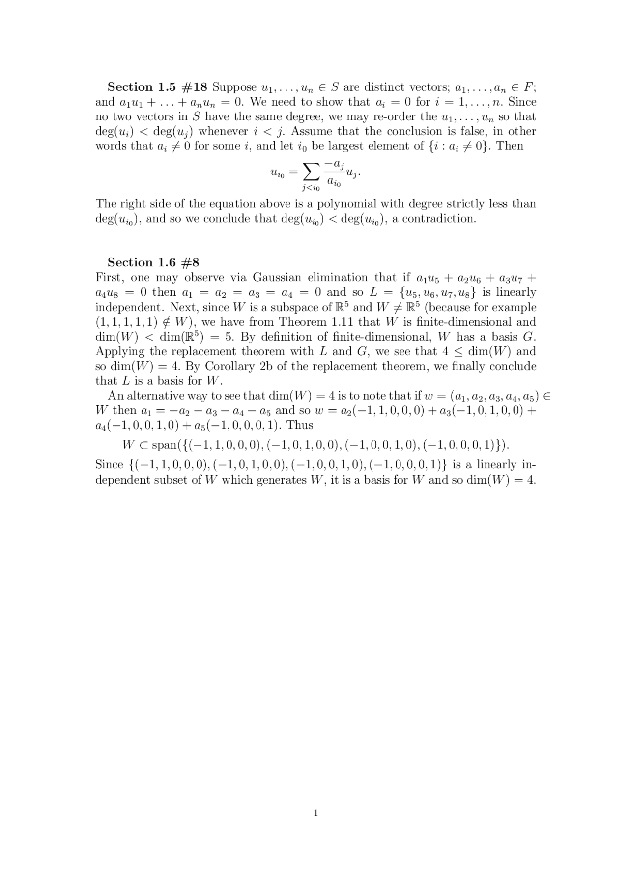 2 Questions With Resolutions Linear Algebra Math 115a Docsity