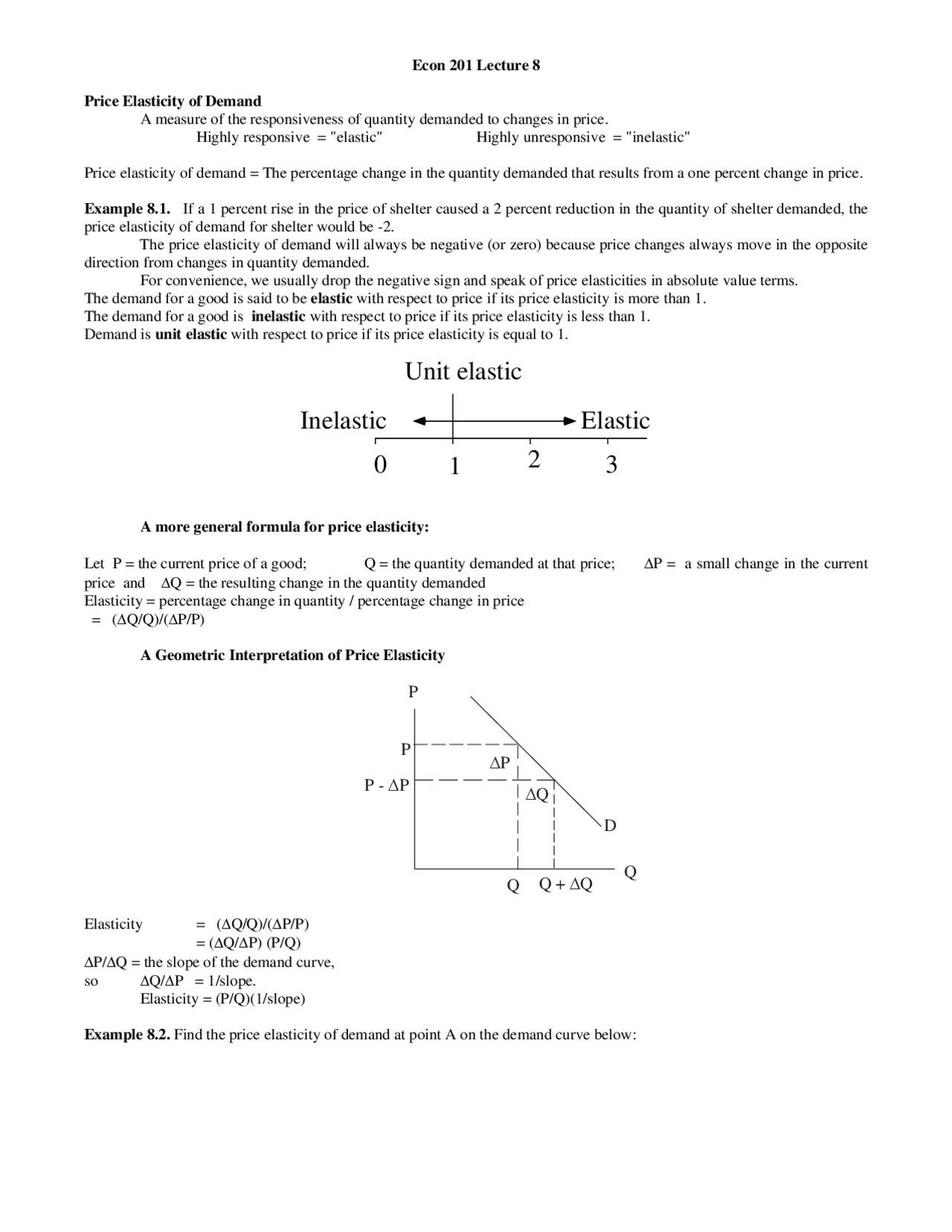 Price Elasticity Of Demand Lecture Notes Econ 201 Docsity