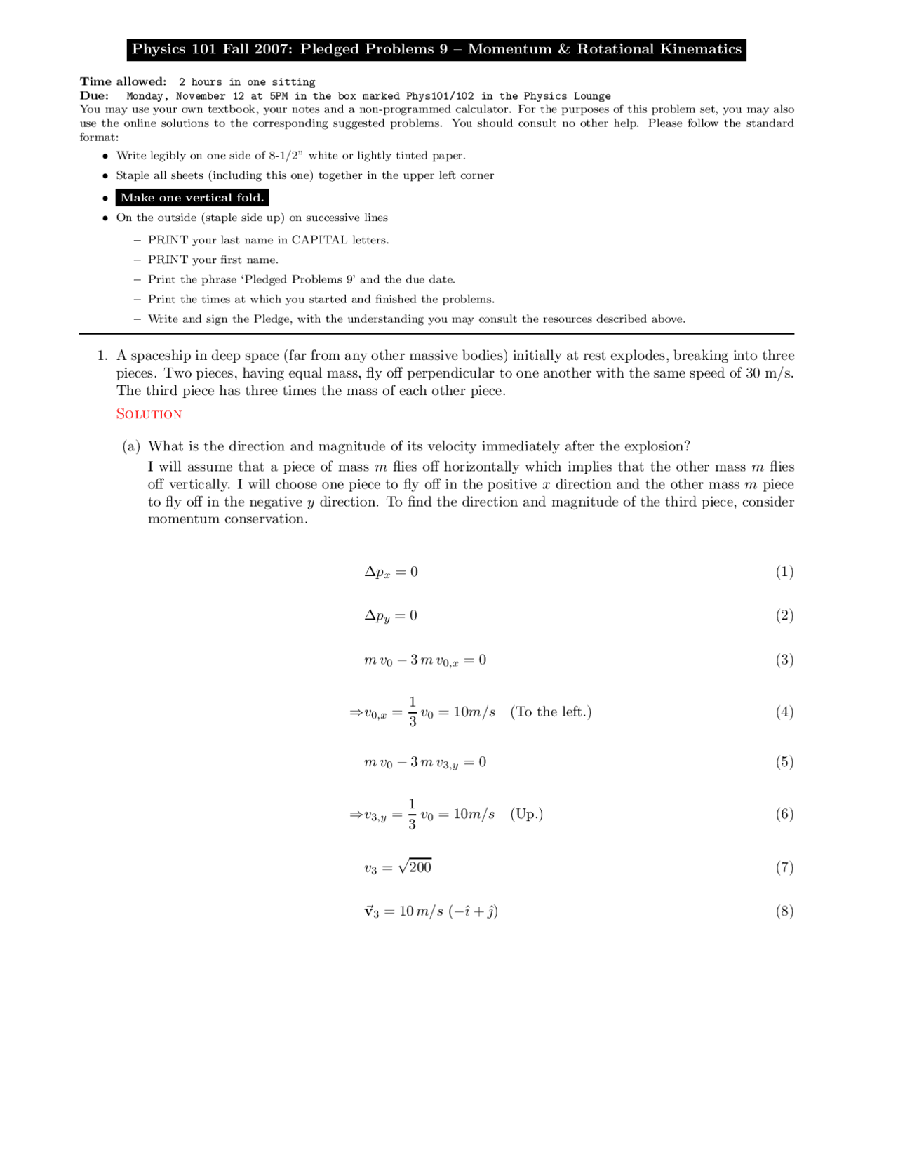 Momentum And Rotational Kinematics Problems 9 With Solution Phys