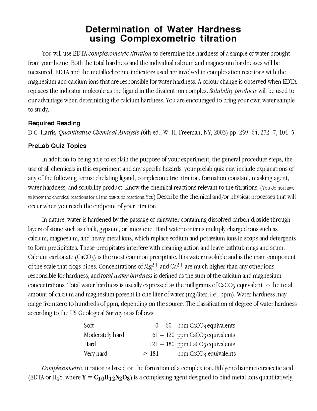 Determination of Water Hardness Using Complexometric Titration | CH 455 ...