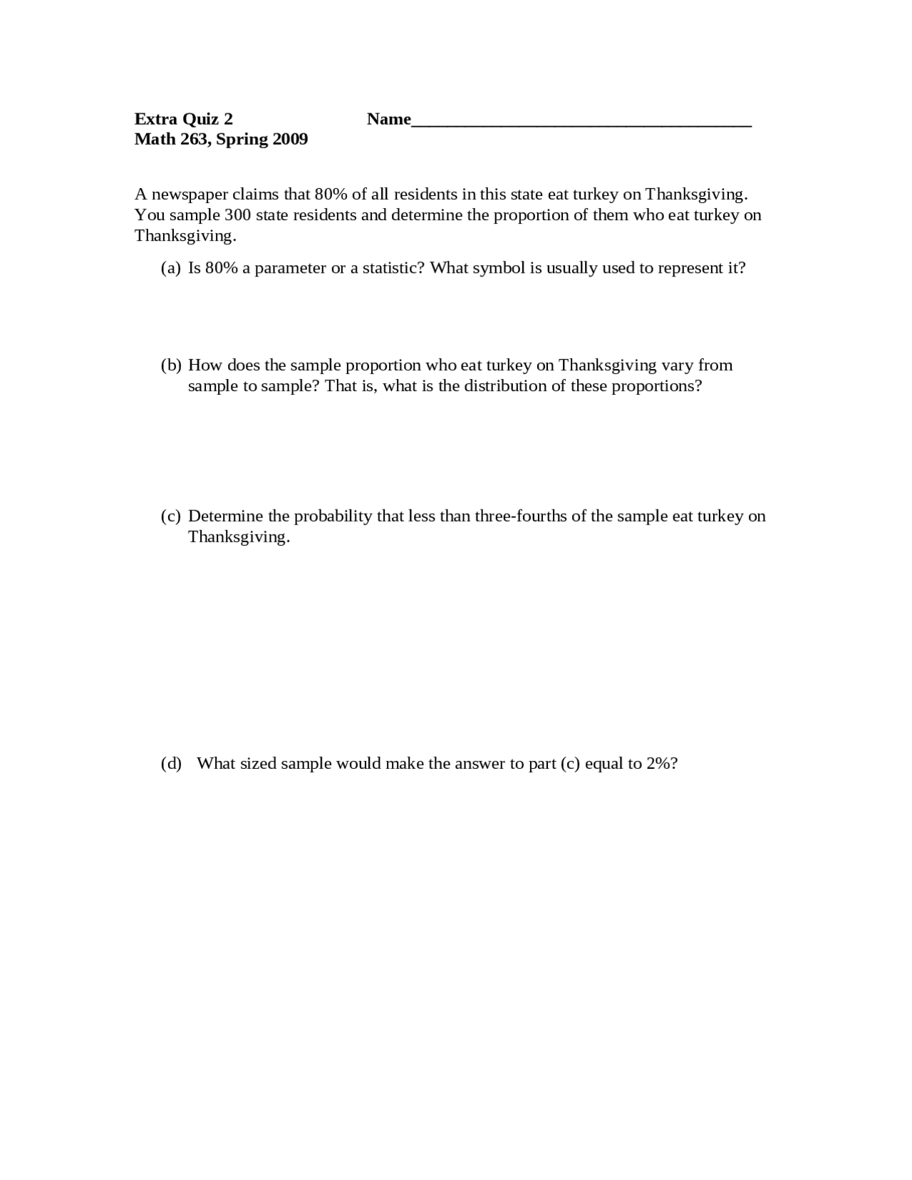 Quiz 2 Solved Introduction To Statistics And Biostatistics Math 263