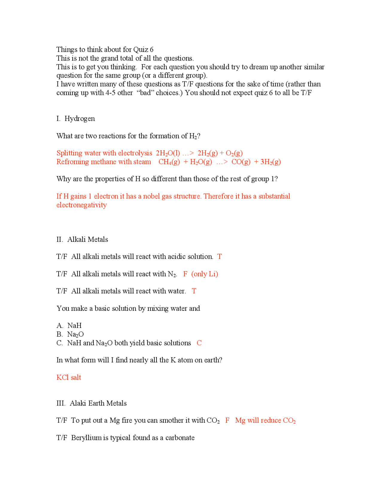 Quiz Six With Answers Principles Of Chemistry Ii Ch 302 Docsity