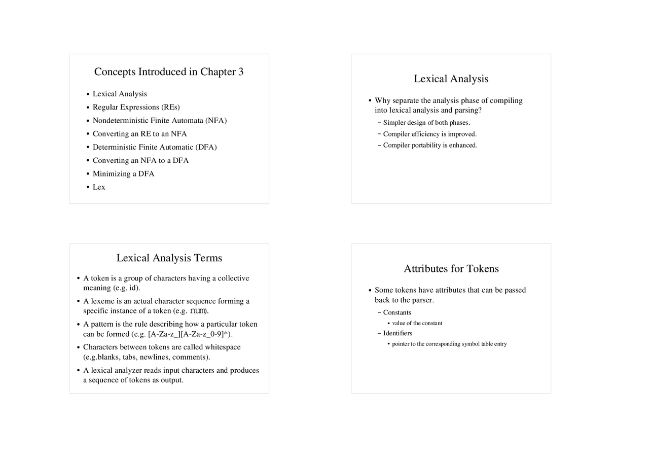 Lecture Slides On Lexical Analysis Compiler Construction Cop 5621