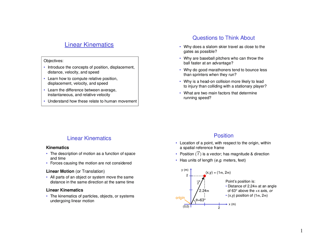 Linear Kinematics Lecture Slides Exss 323 Docsity
