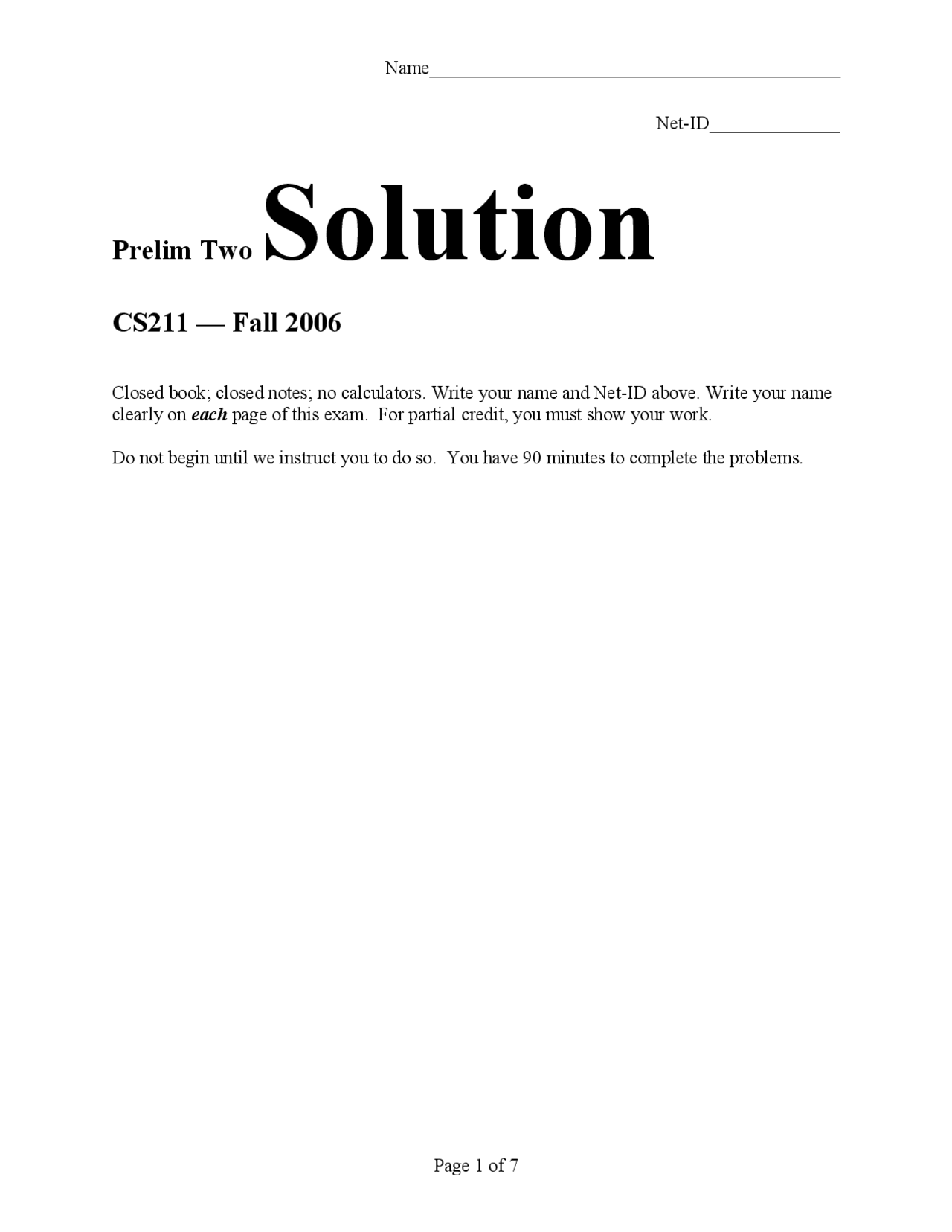 Prelim Two Solution Solved Exam Cs 2110 Docsity
