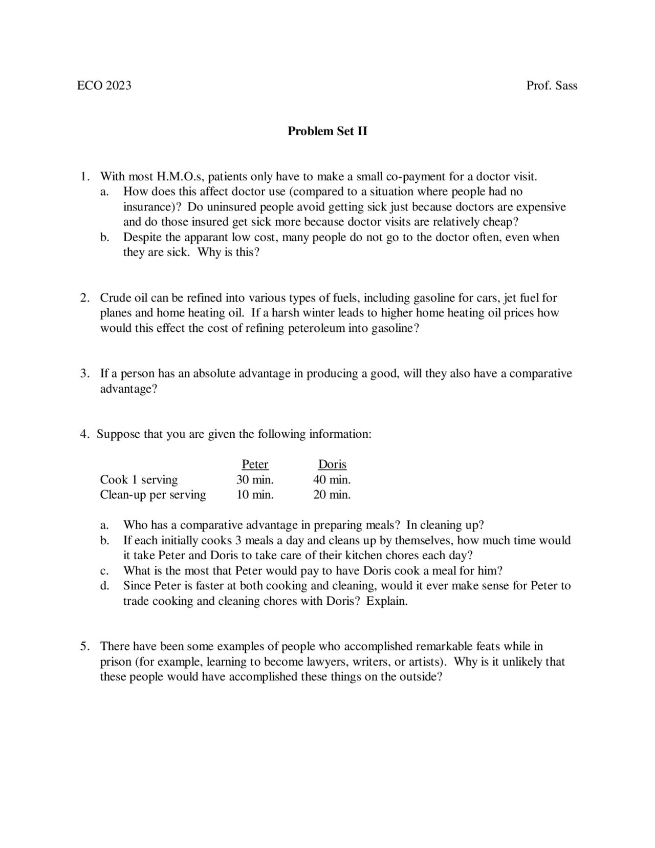 Honors Principle Of Microeconomic Problem Set Ii Eco 2023 Docsity