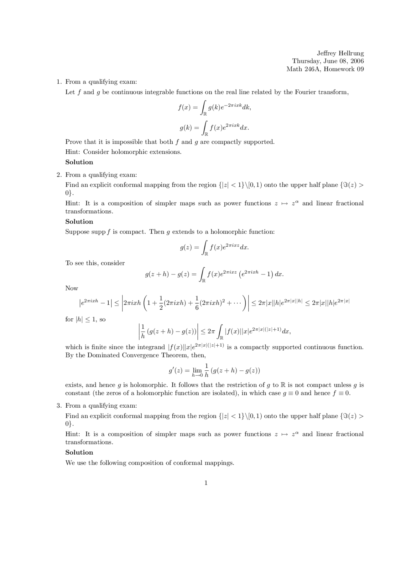 Solutions For Homework 9 Complex Analysis Math 246a Docsity