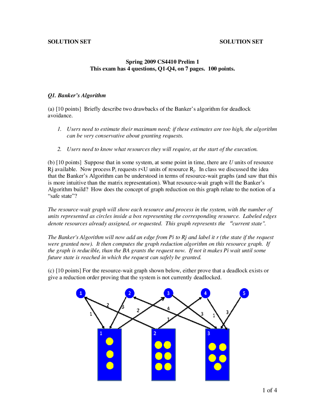 Solution Set of Preliminary Exam on Operating Systems | CS 4410 - Docsity