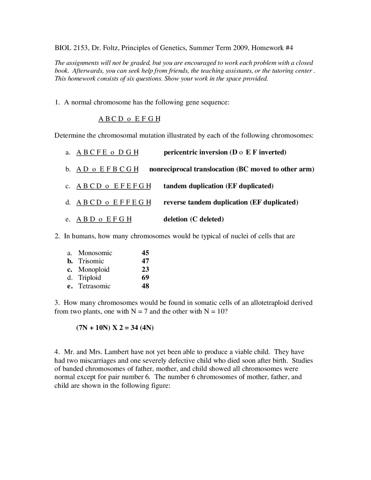 Homework 4 Solutions For Principles Of Genetics Biol 2153 Docsity
