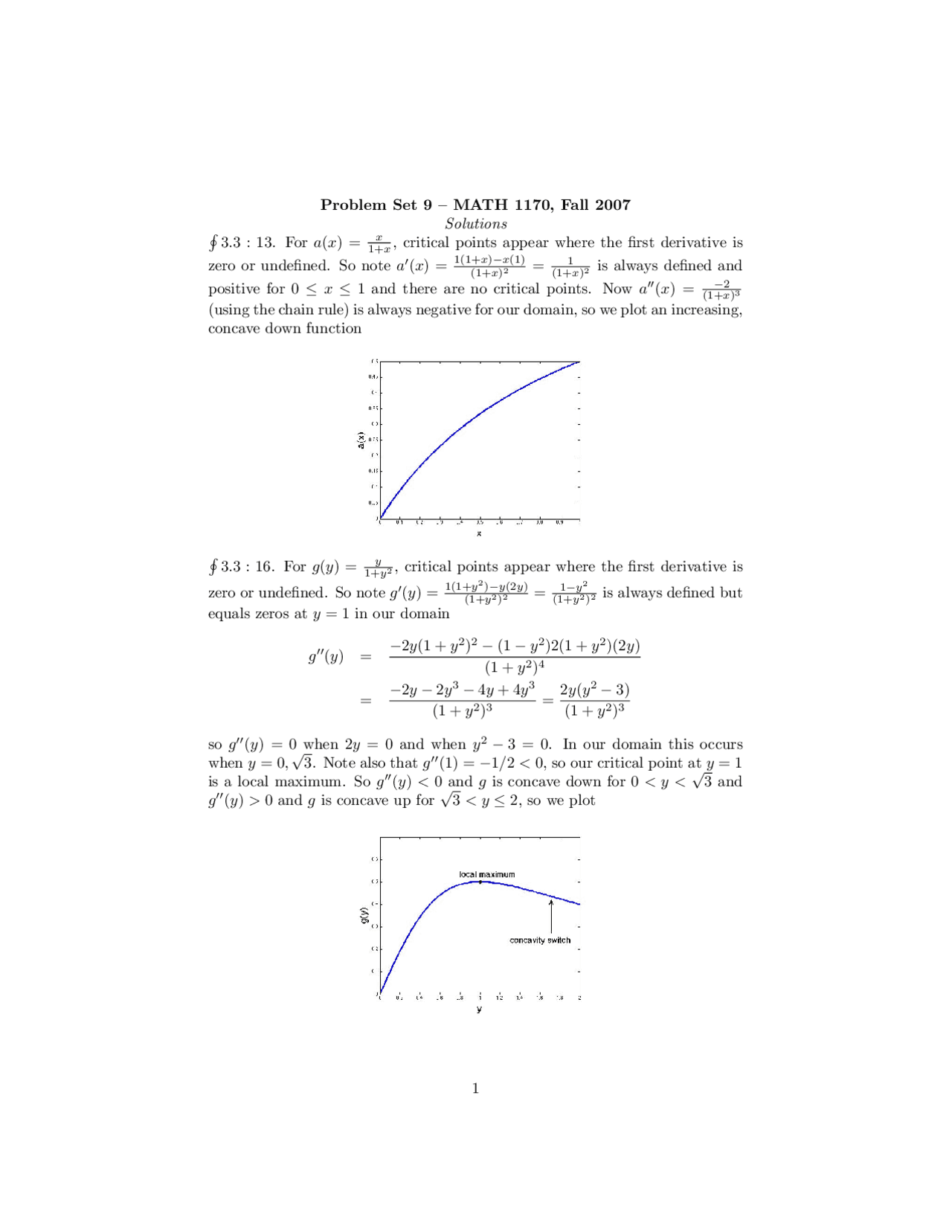 Solutions To Problem Set 9 Calculus For Biologists I Math 1170