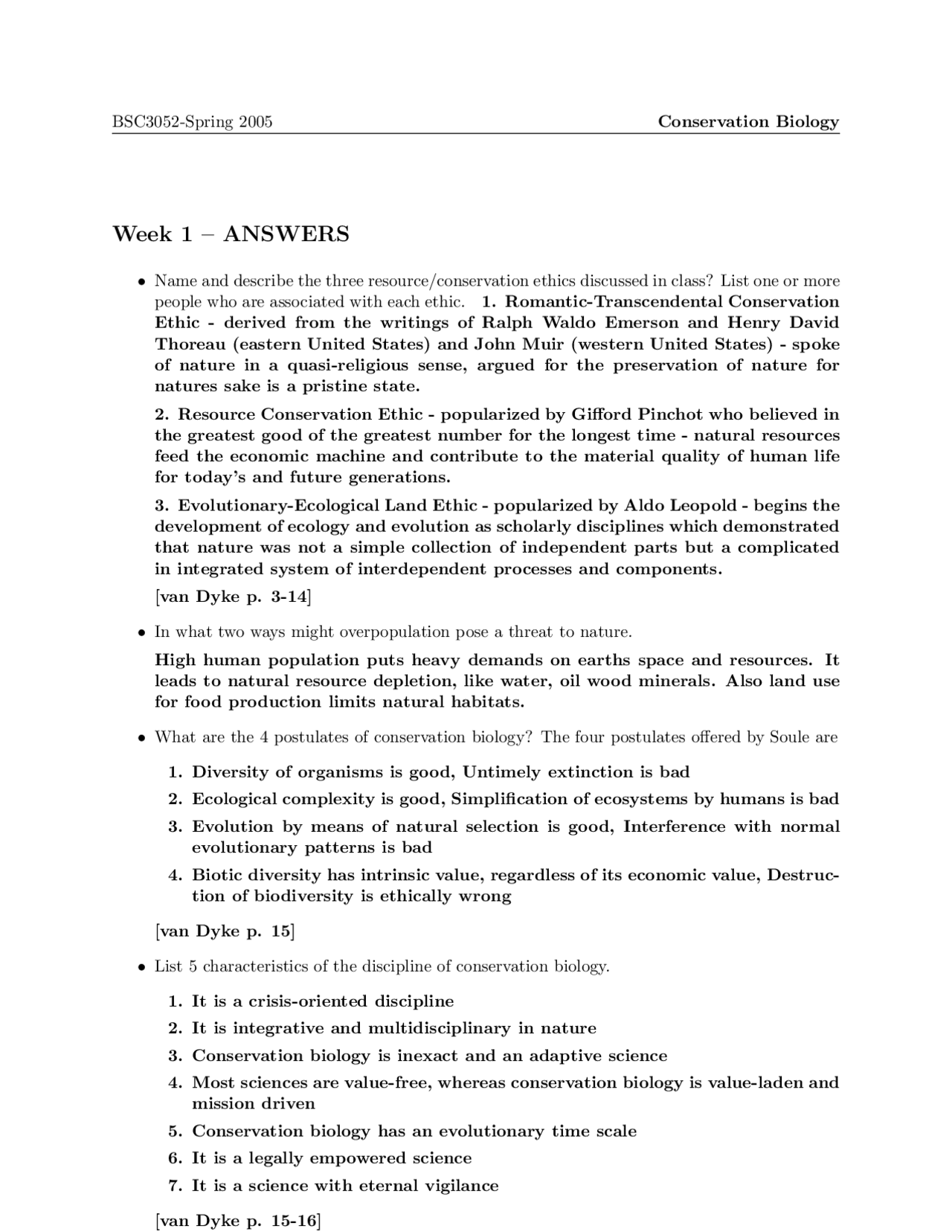 Exam 1 With Answer Key Conservation Biology Bsc 3052 Docsity